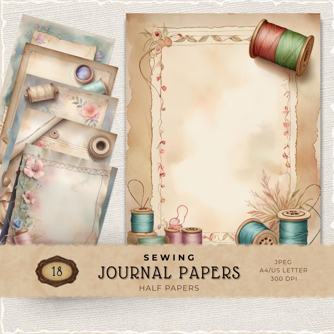 Vintage Sewing Digital Paper Pack, Retro Needlework Printable ...