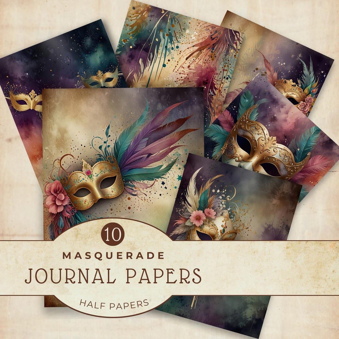 Masquerade Mask Digital Paper Set, Instant Download Junk Journal Pages ...