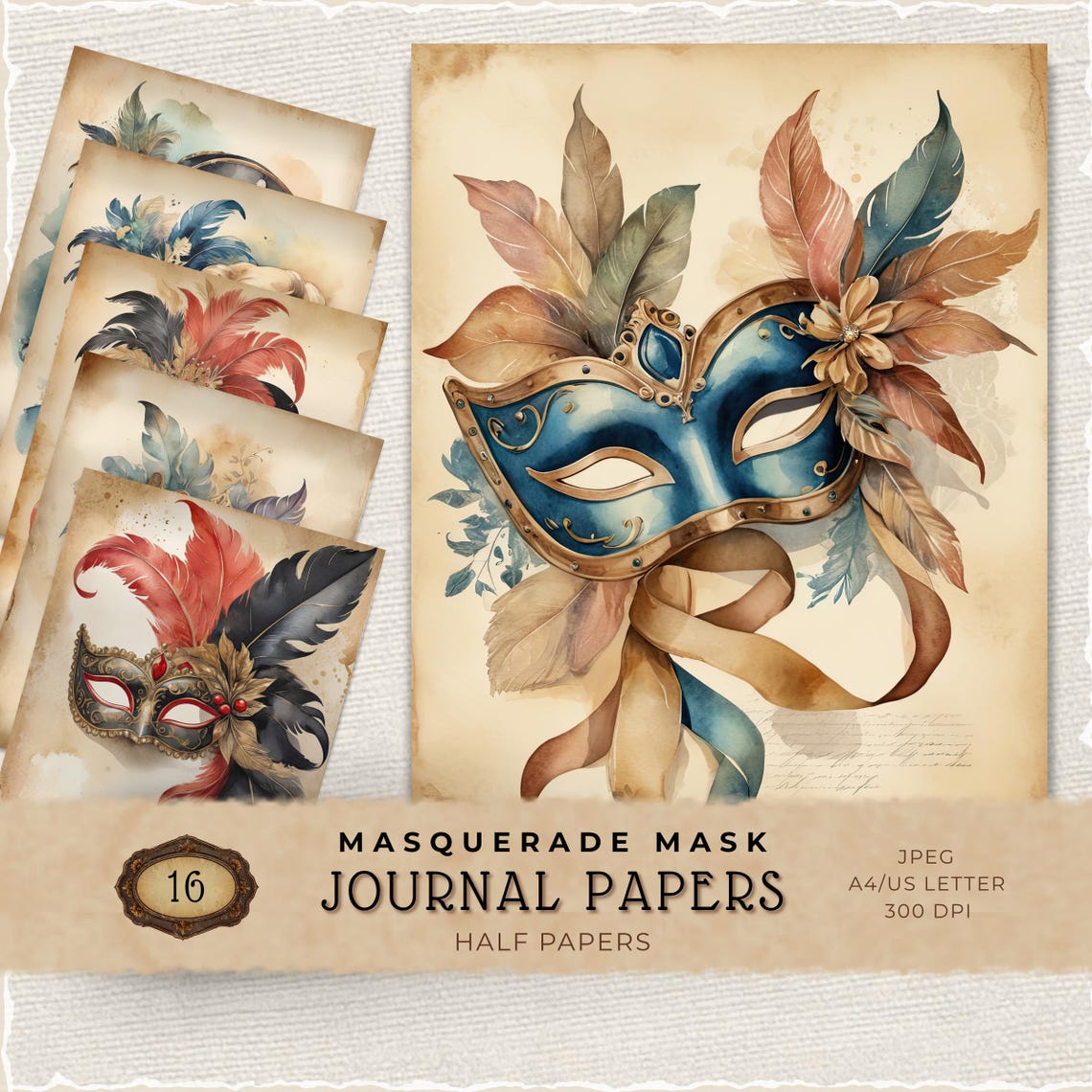Masquerade Ball Digital Paper Pack, Venetian Carnival Mask Images ...