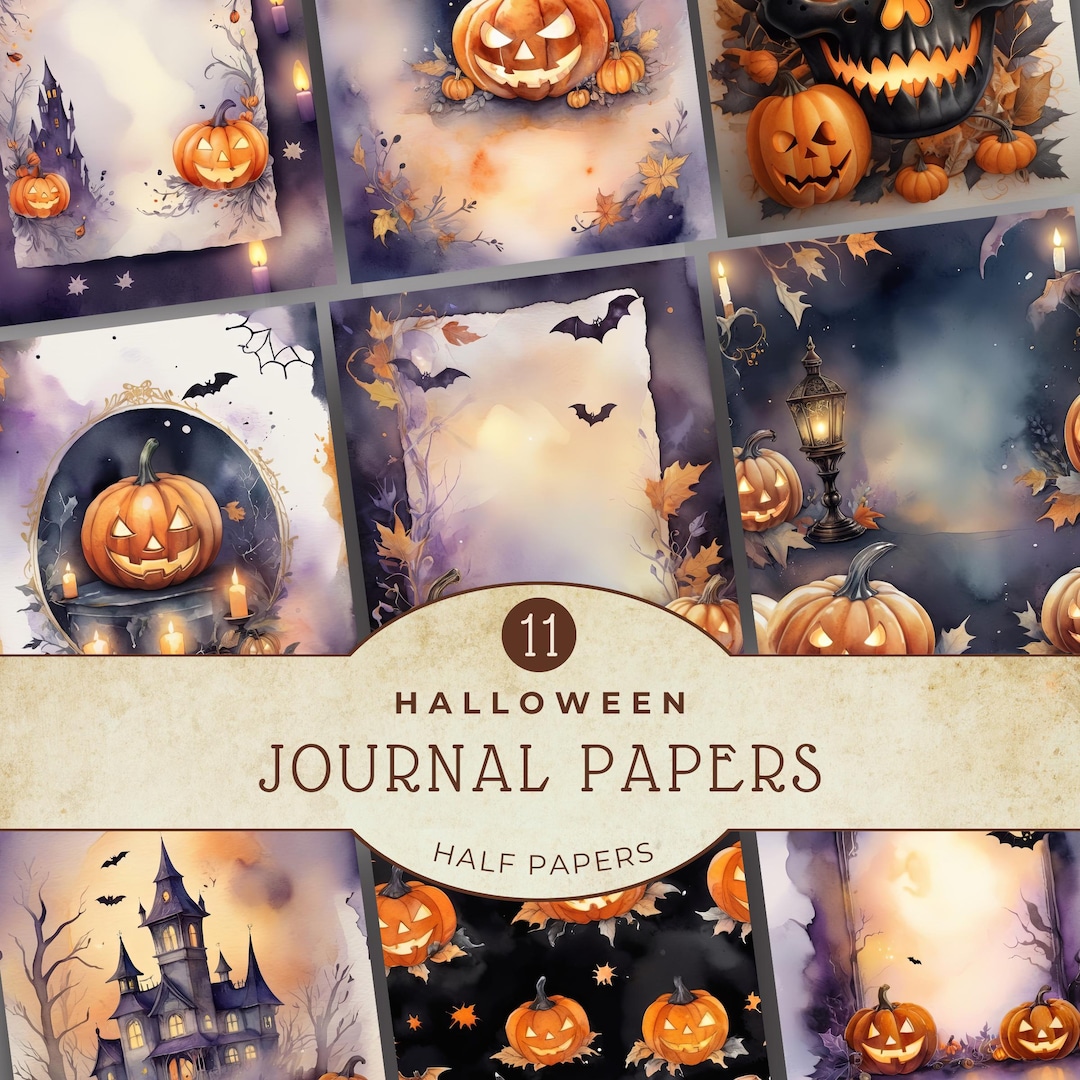 Halloween Pumpkin Papers Set, Digital Scrapbooking Backgrounds, Instant ...