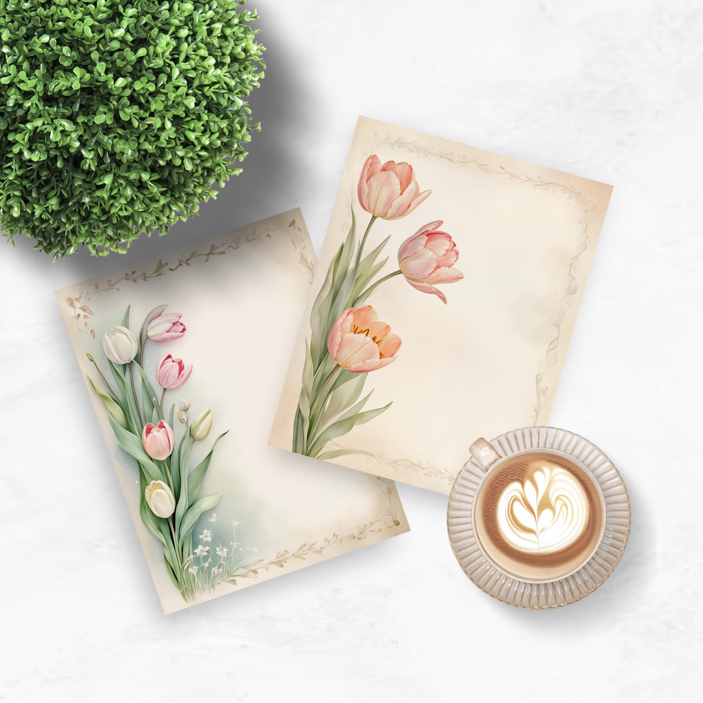 Soft Tulip Digital Paper Set, Instant Download, Junk Journal Pages ...
