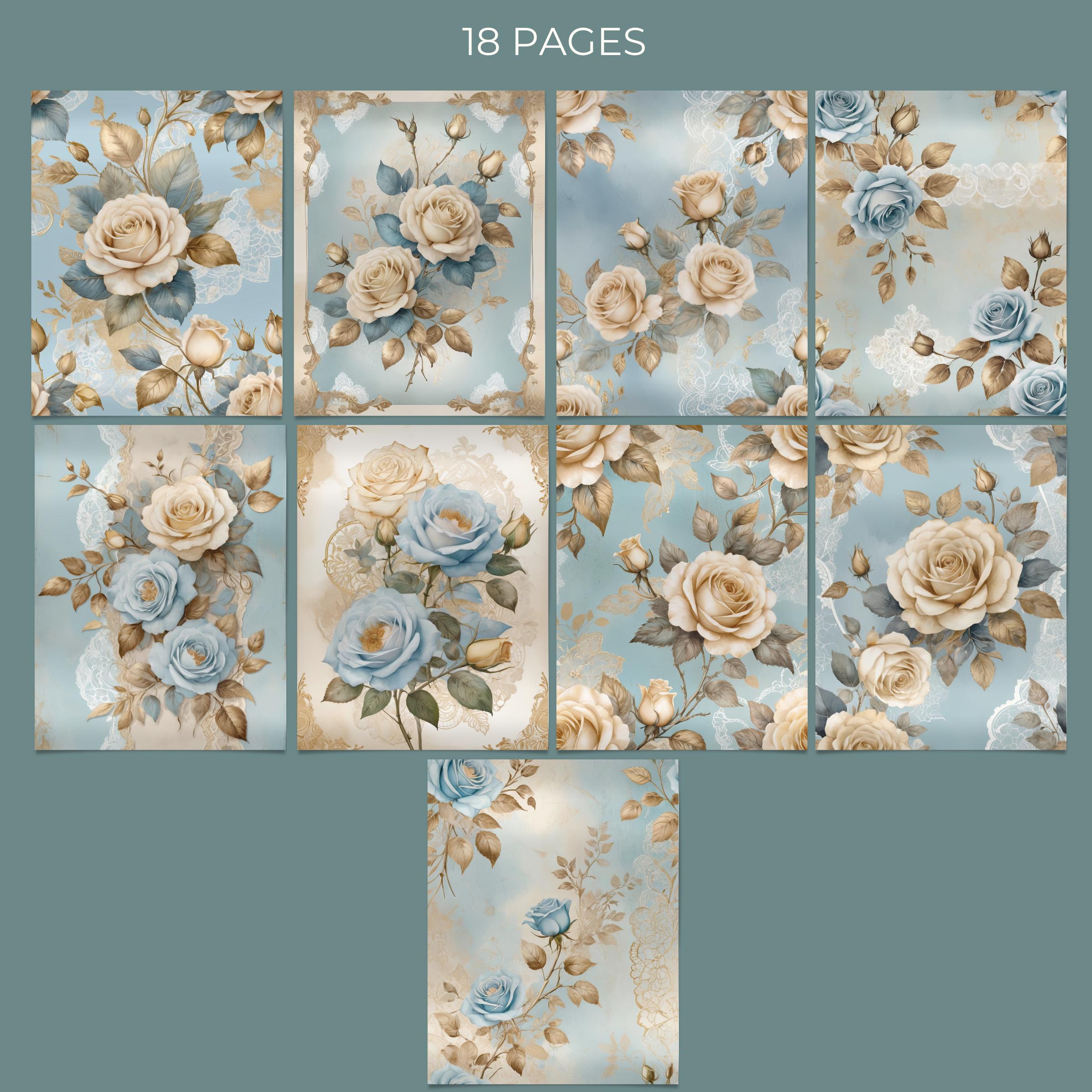 Blue Shabby Chic Digital Papers Set, Instant Download, Printable ...