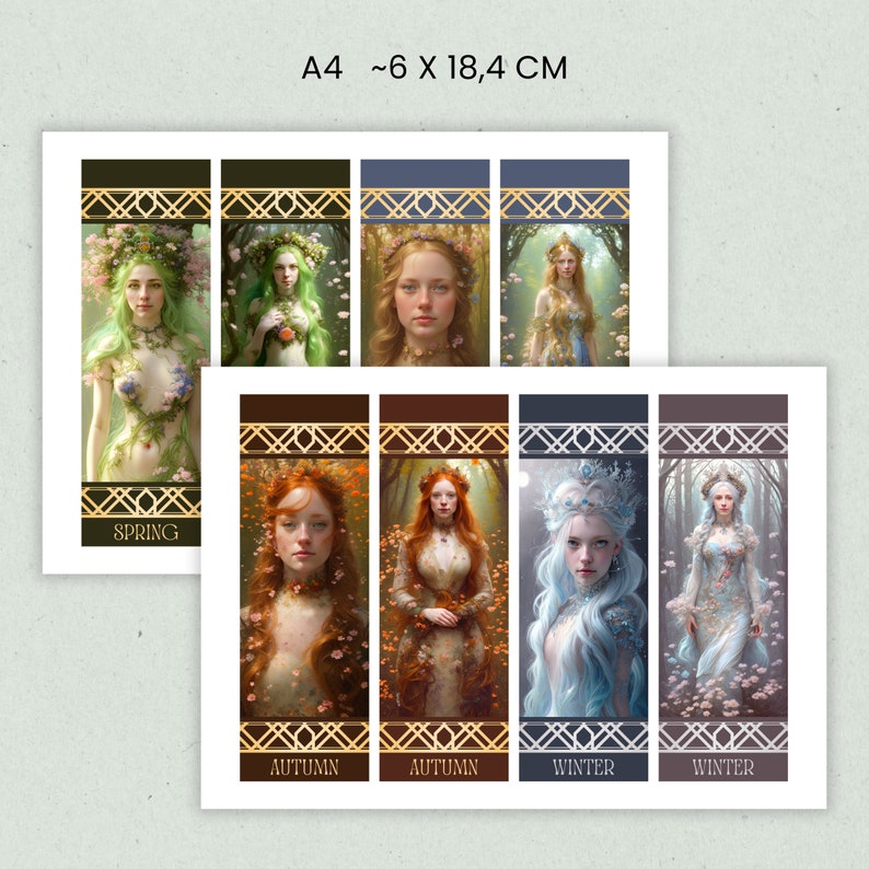 Four Seasons Bookmarks Printable Set, Ladies of the Seasons, Book Lover ...