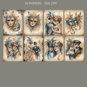 Masquerade Ball Digital Paper Pack, Venetian Carnival Mask Images ...
