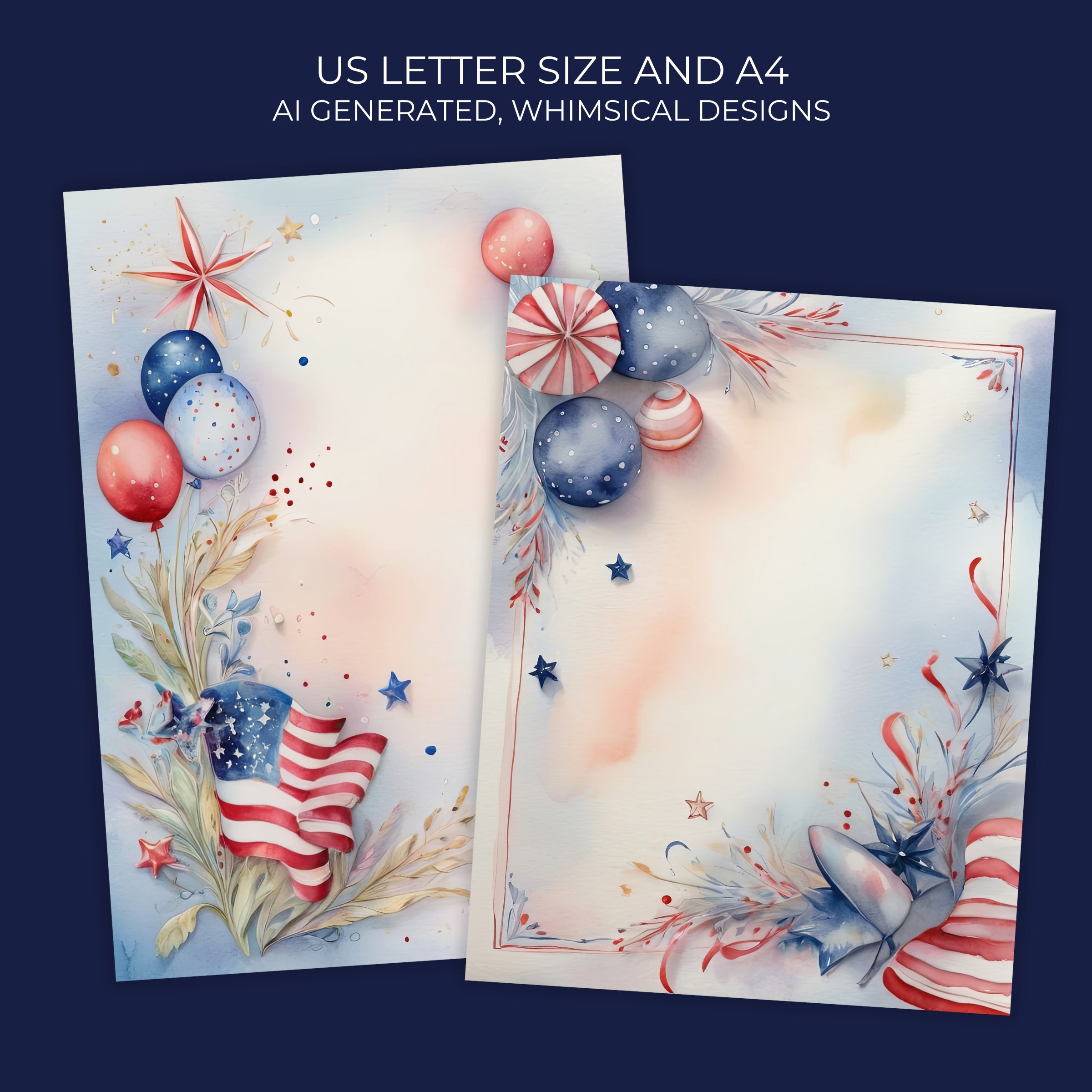 Independence Day Digital Paper Pack, 4th of July Watercolor Background ...