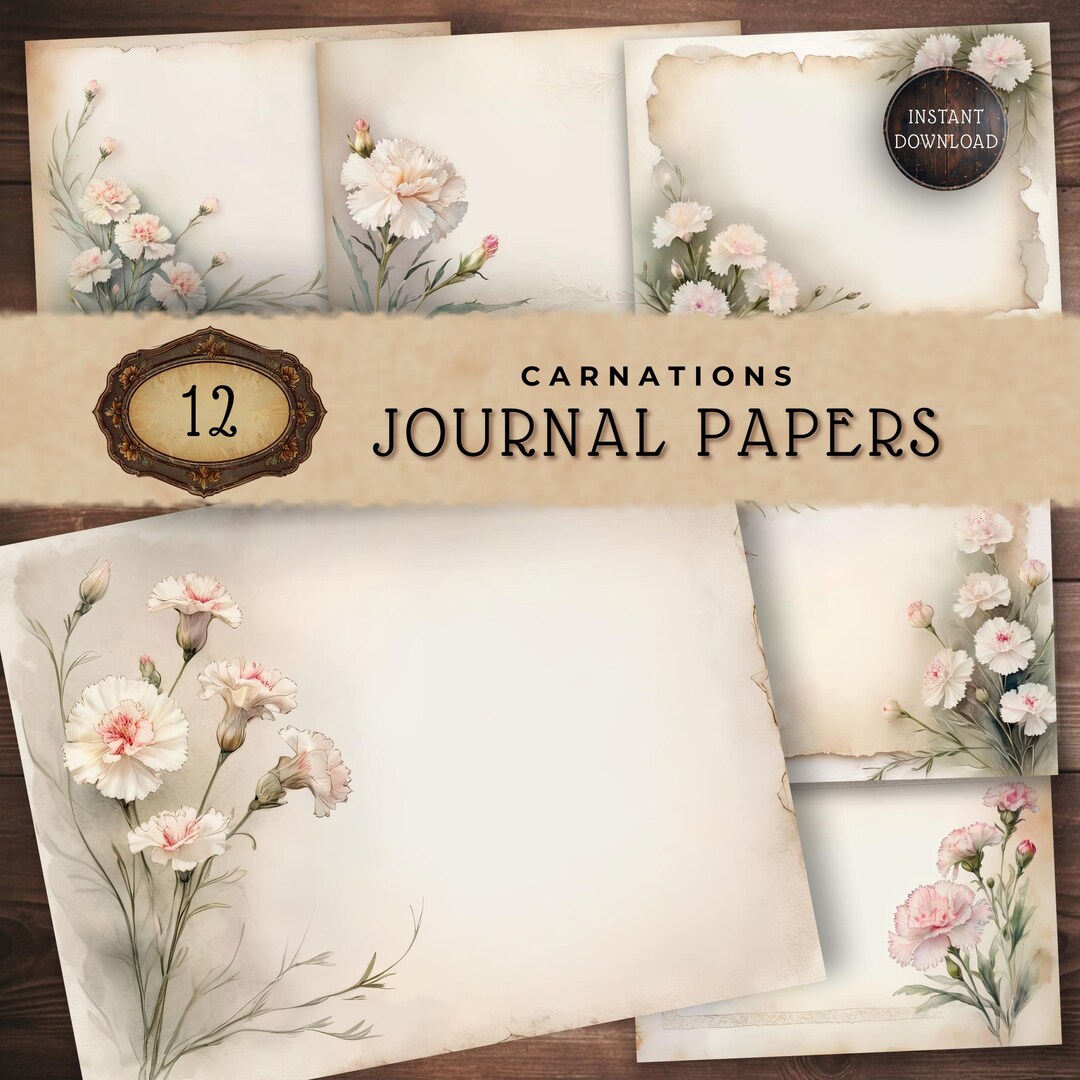 Carnation Flower Digital Papers Set, Junk Journal Pages, Scrapbook ...