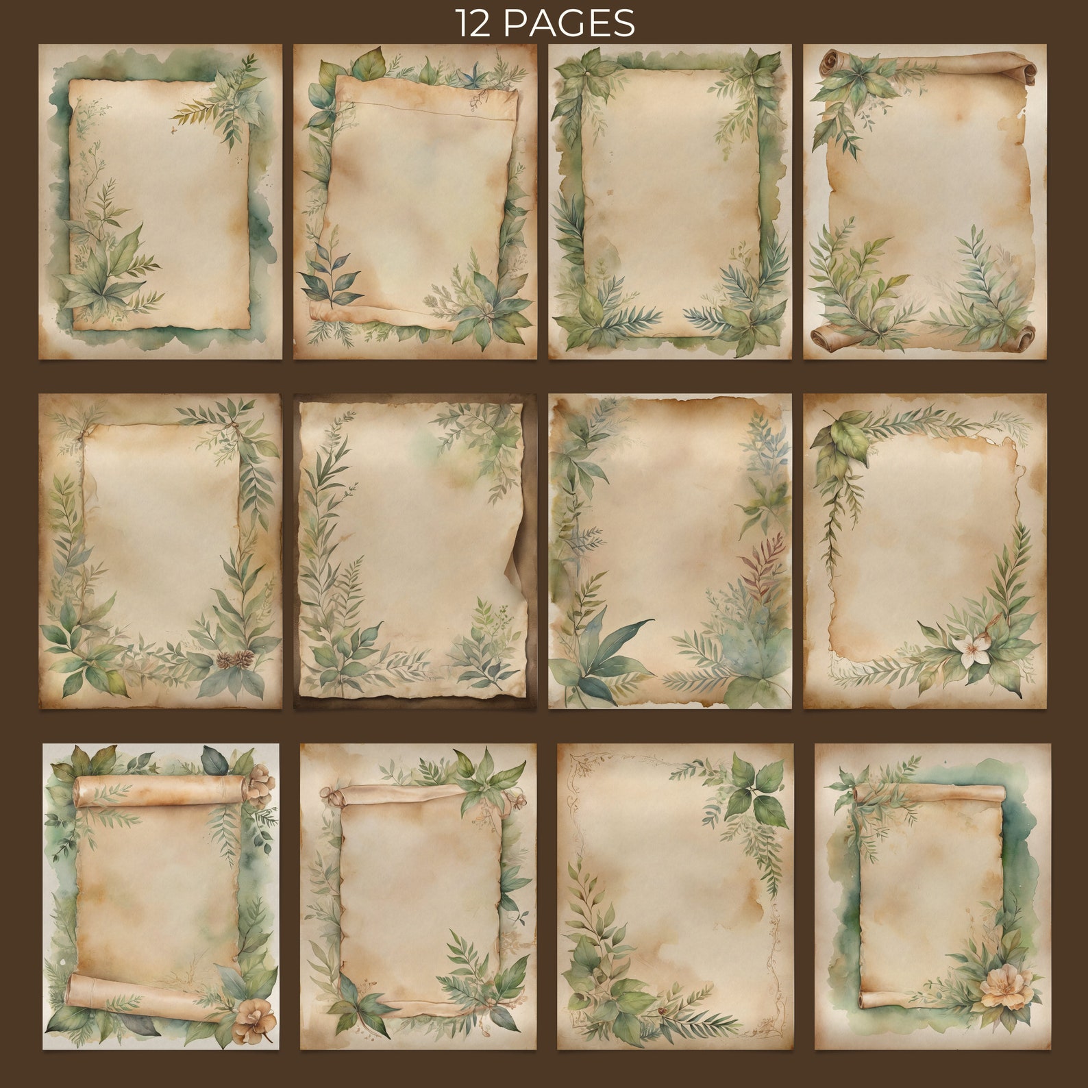 Green Foliage Printable Paper Pack, Decorative Scrapbooking Paper ...