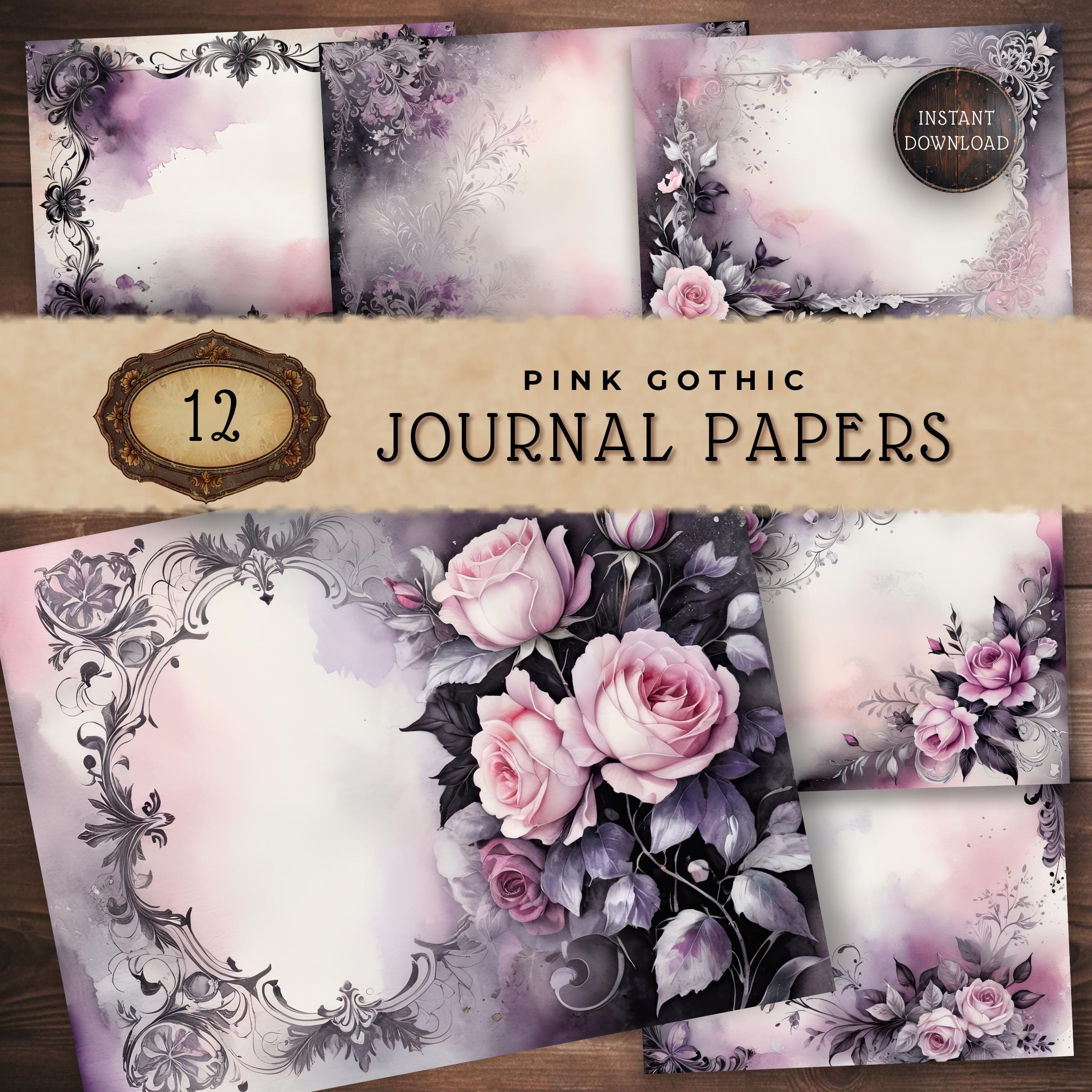 Pink Black Gothic Junk Journal Pages, Digital Download Papers, Pastel ...