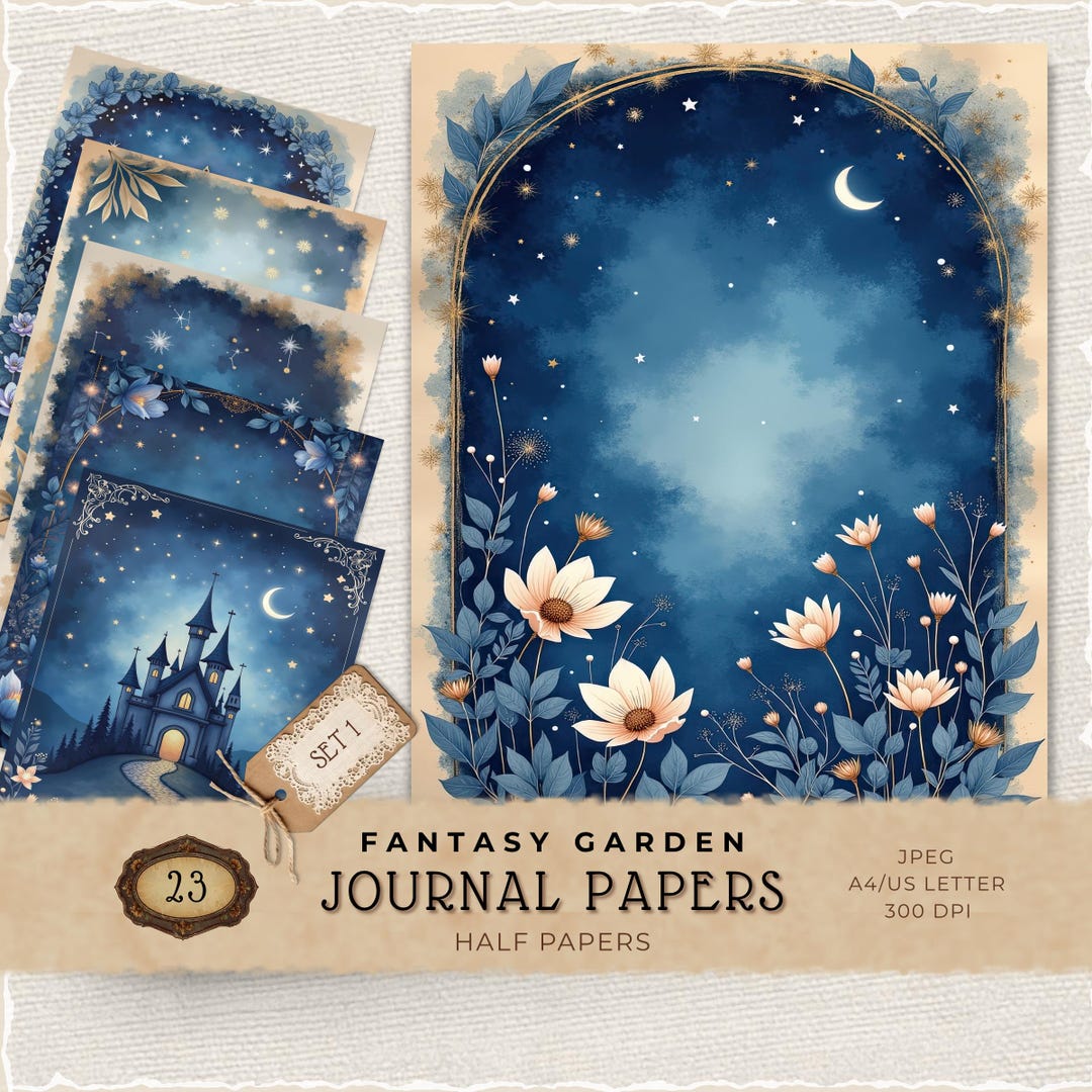 Printable Paper Fantasy Garden, Midnight Gates Scrapbook, Digital ...