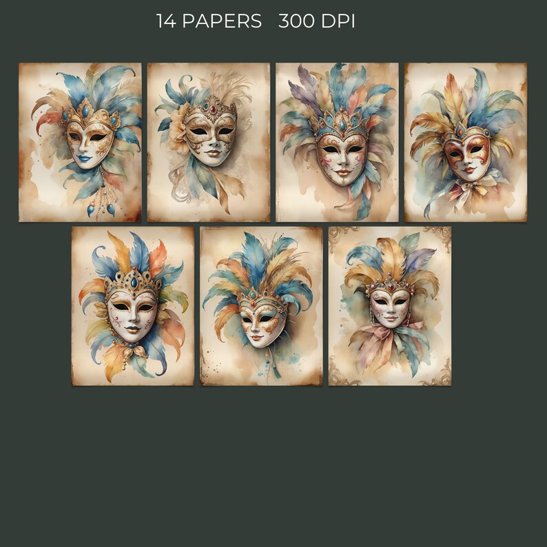 Venetian Carnival Digital Paper Pack, Masquerade Mask Scrapbook Pages ...