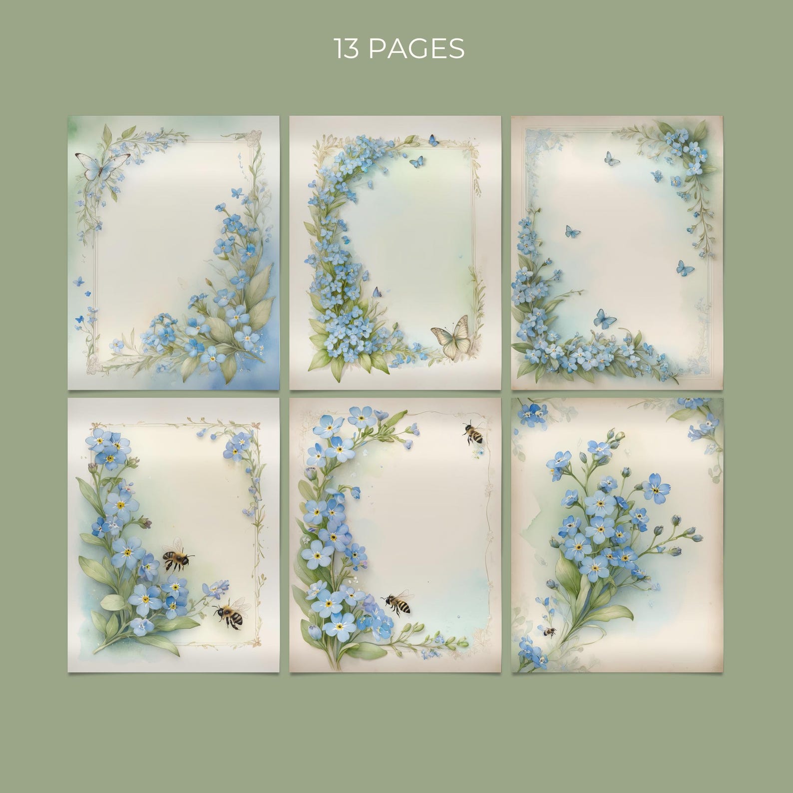 Forget Me Not Printable Papers, Junk Journaling, Scrapbooking Paper ...