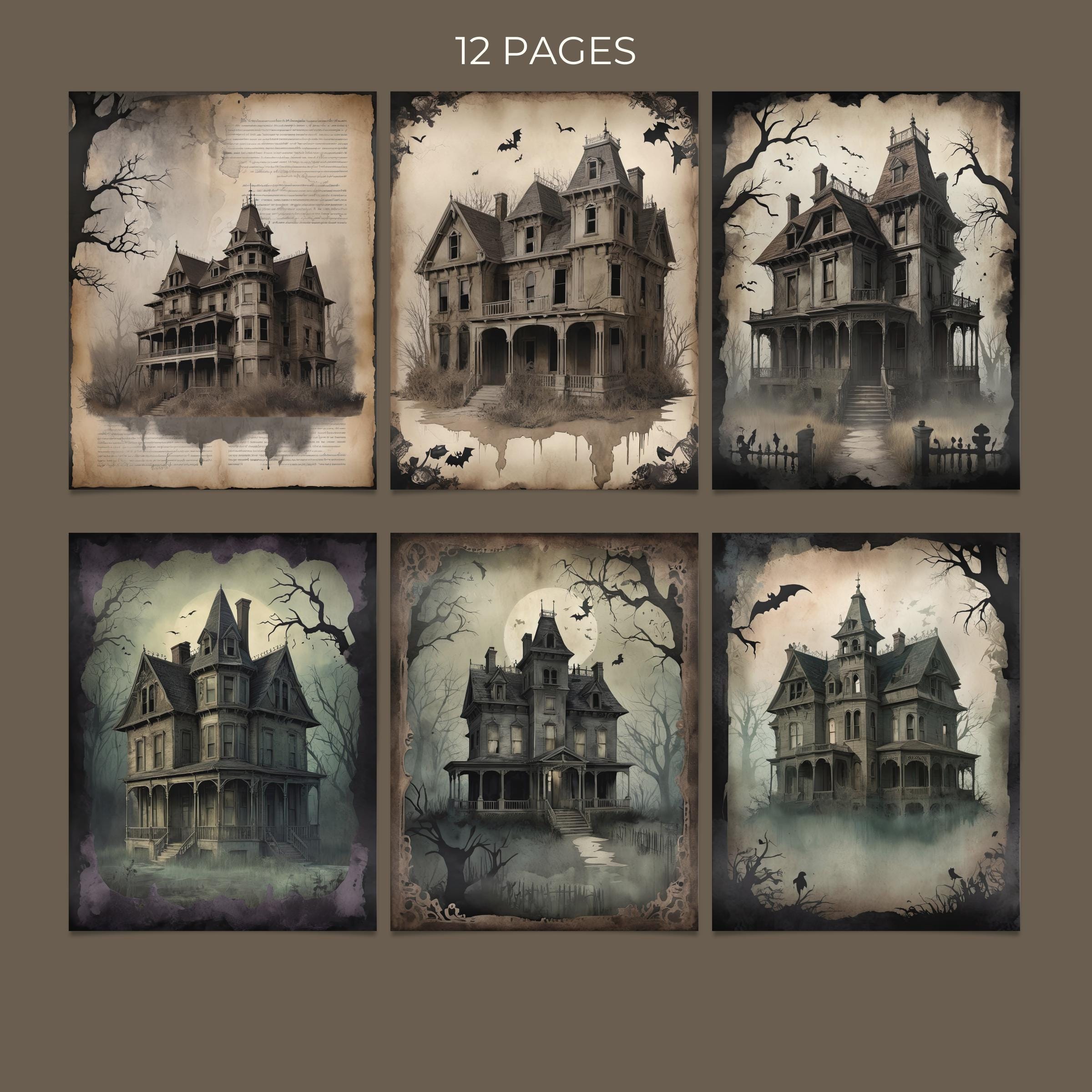 Haunted Buildings Digital Paper Pack, Spooky Background, Halloween ...