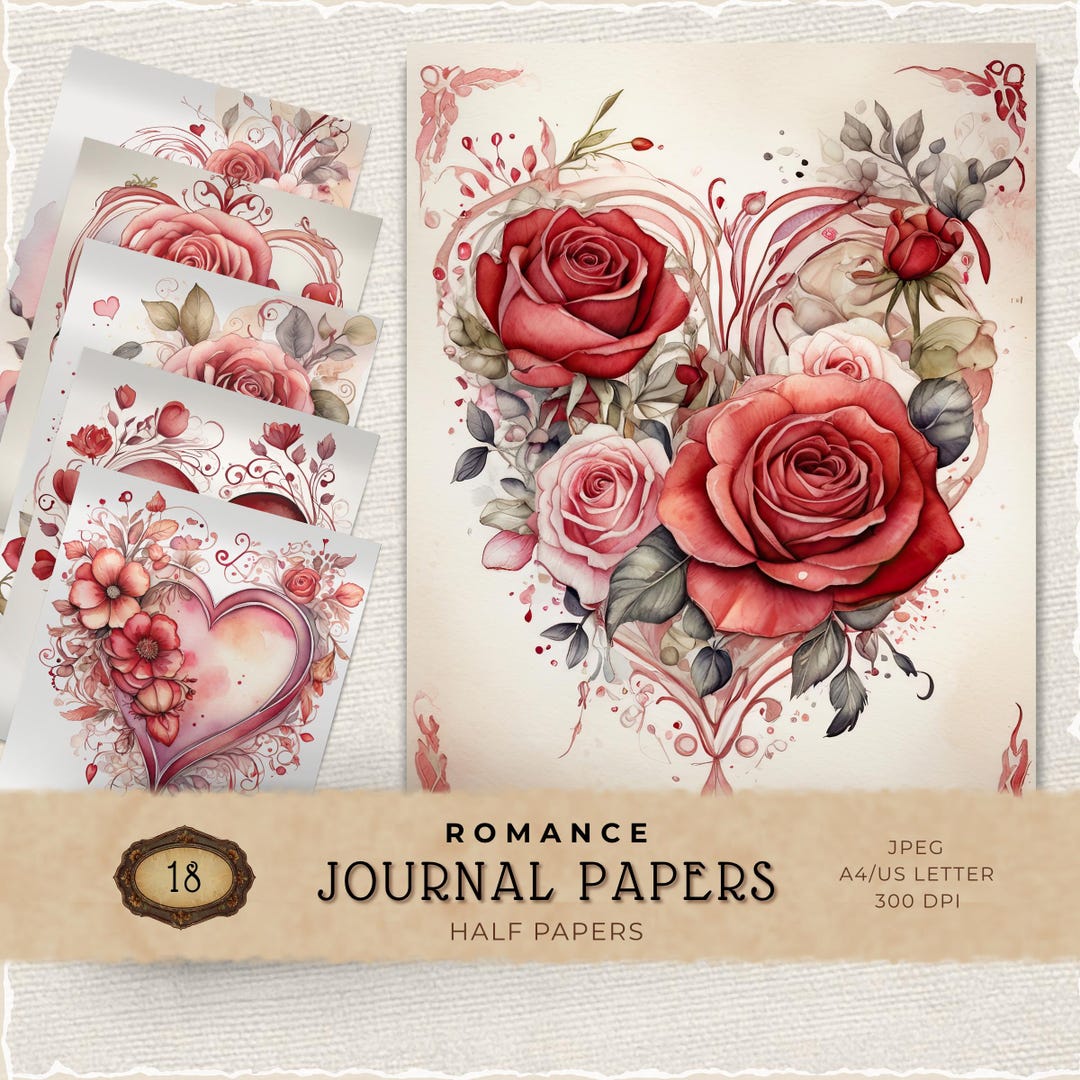 Romantic Valentine Digital Papers, Instant Download, Scrapbook Supply ...