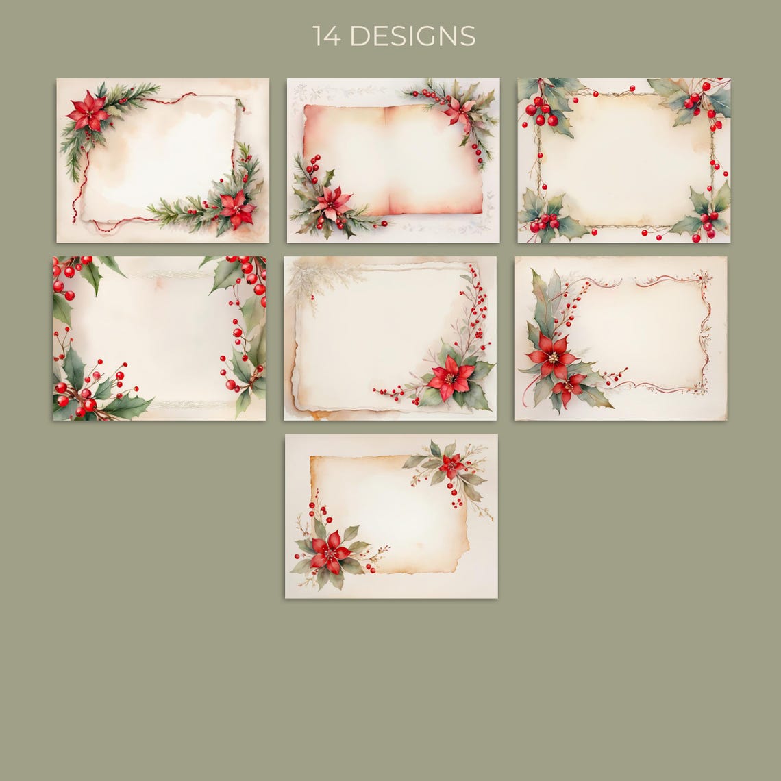 Red Christmas Frame Digital Papers Instant Download, Holiday ...