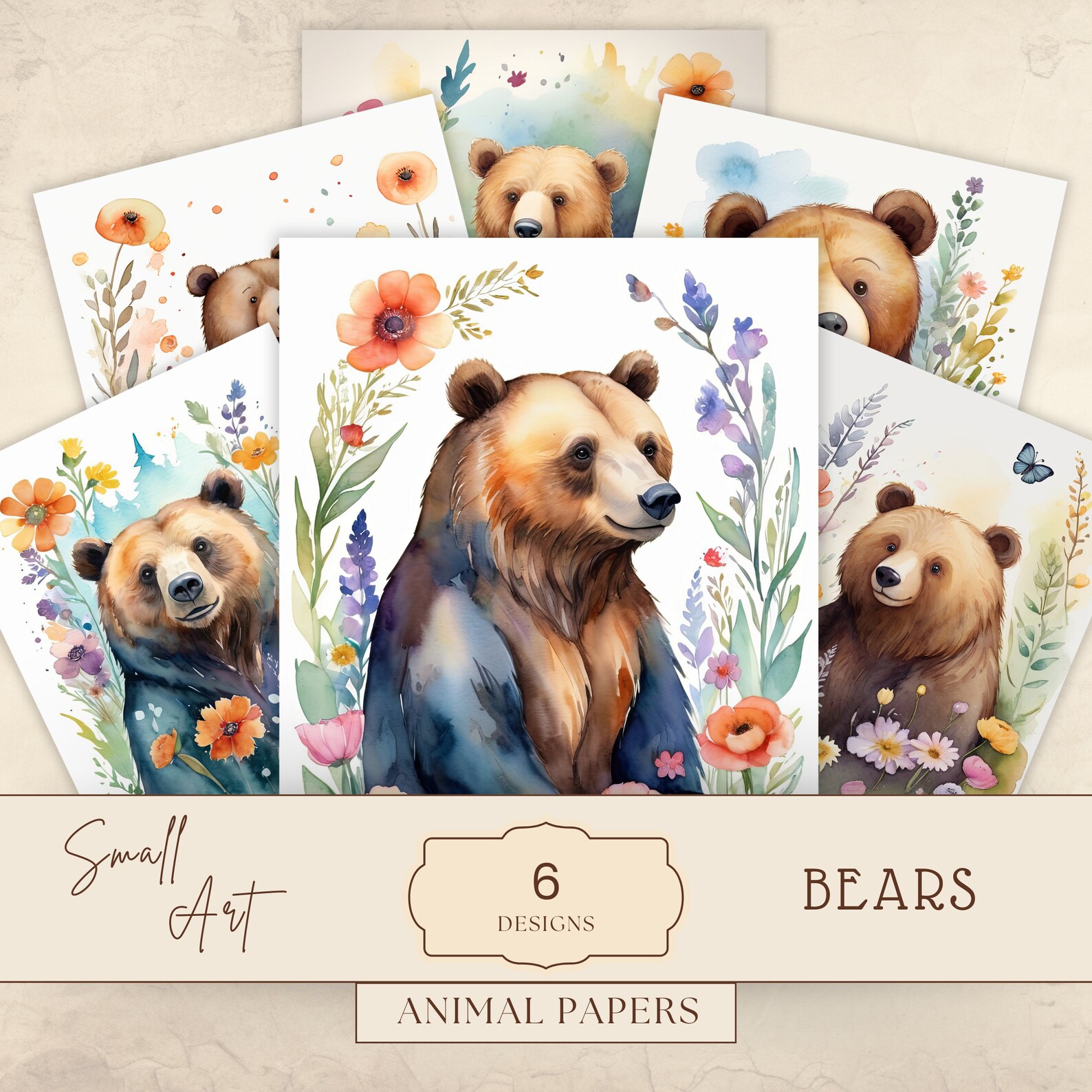 Cute Bear Watercolor Printable Wall Art, Nursery Decor, Digital ...