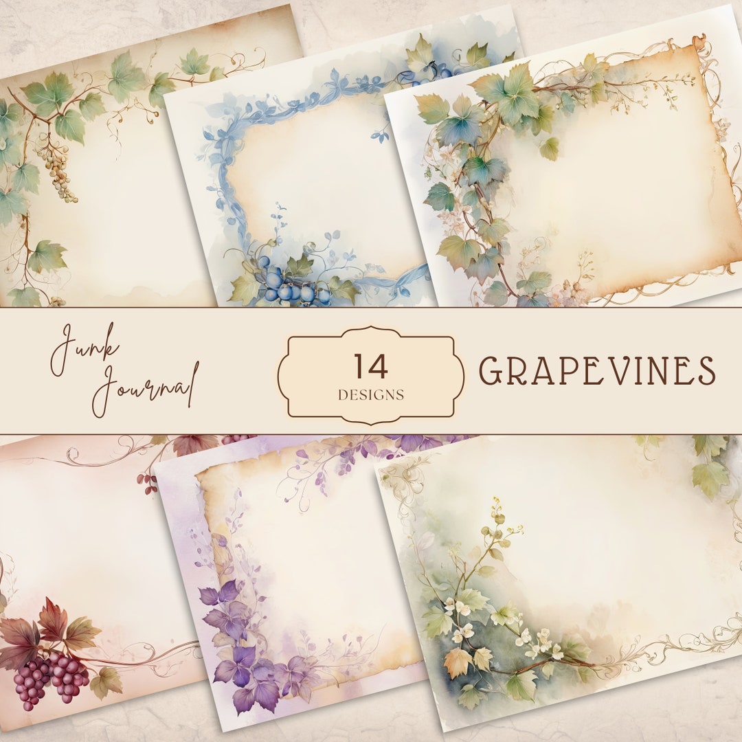 Watercolor Grapevine Digital Papers Set, Junk Journal Pages, Vine Decor ...