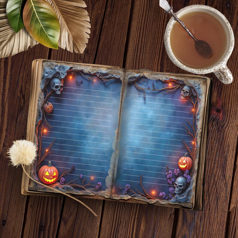 Lined Spooky Blue Scrapbook Paper, Digital Papers, Halloween Papers ...
