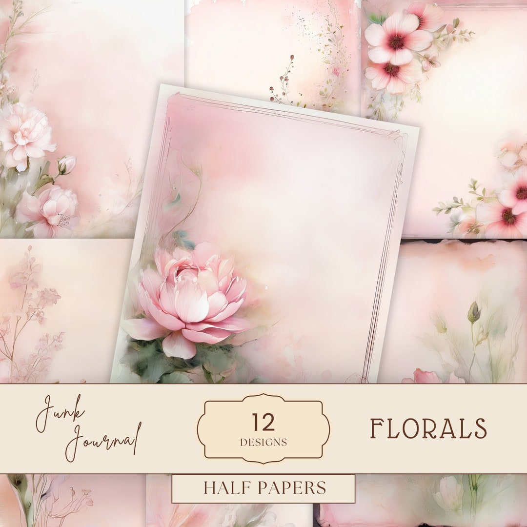 Decorative Pink Floral Digital Paper Pack, Vintage Junk Journal Pages ...