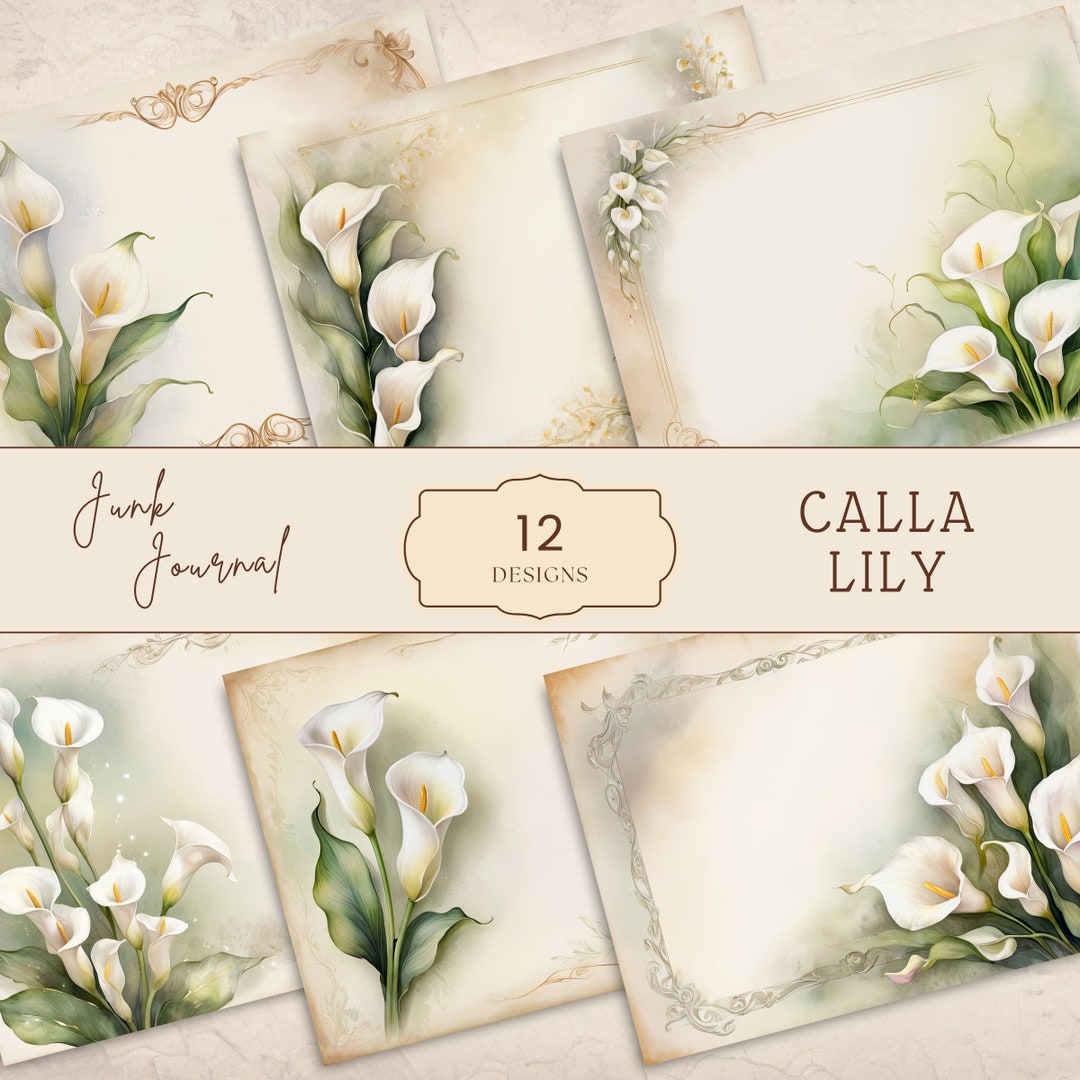 Calla Lily Flower Junk Journal Papers Set, Floral Digital Papers ...