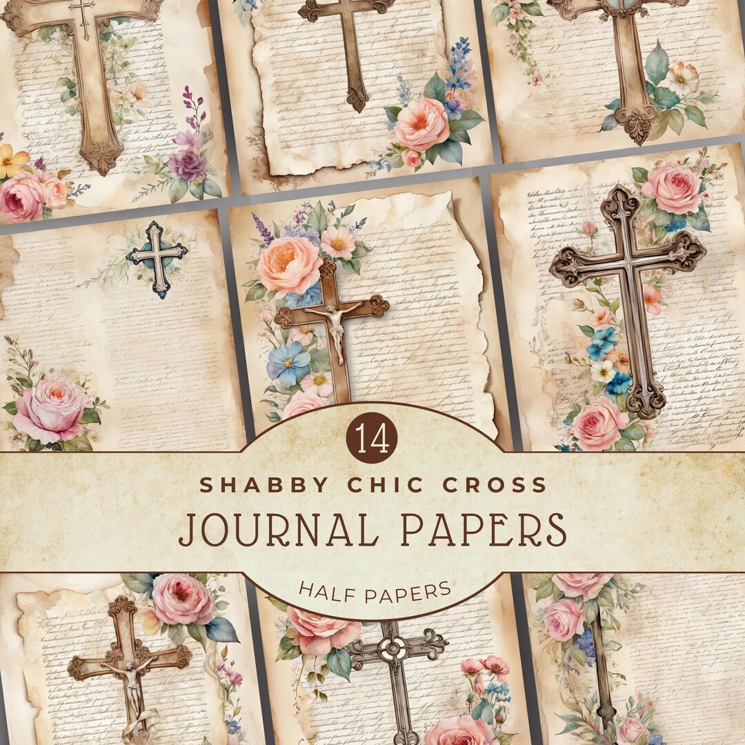 Shabby Chic Cross Digital Papers, Printable Junk Journal Pages ...