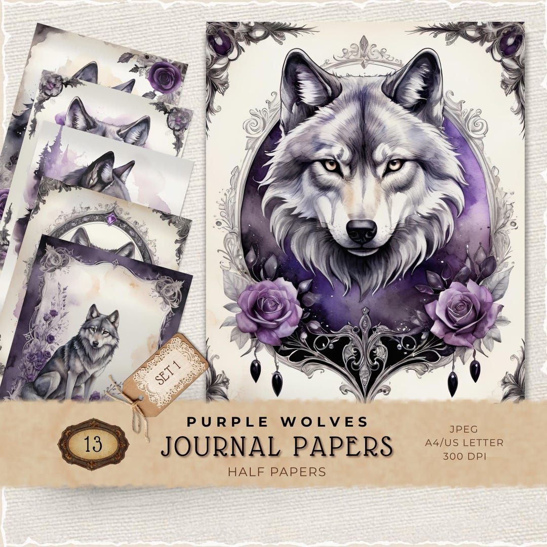 Purple Wolf Scrapbook Paper, Digital Download, Junk Journal Essentials ...