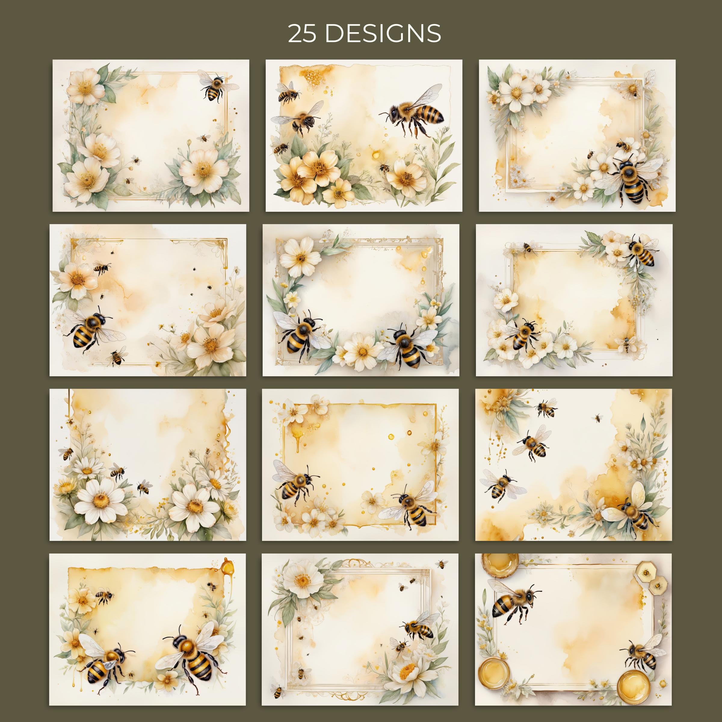 Honey Bee Digital Papers for Scrapbooking, Junk Journal Pages ...