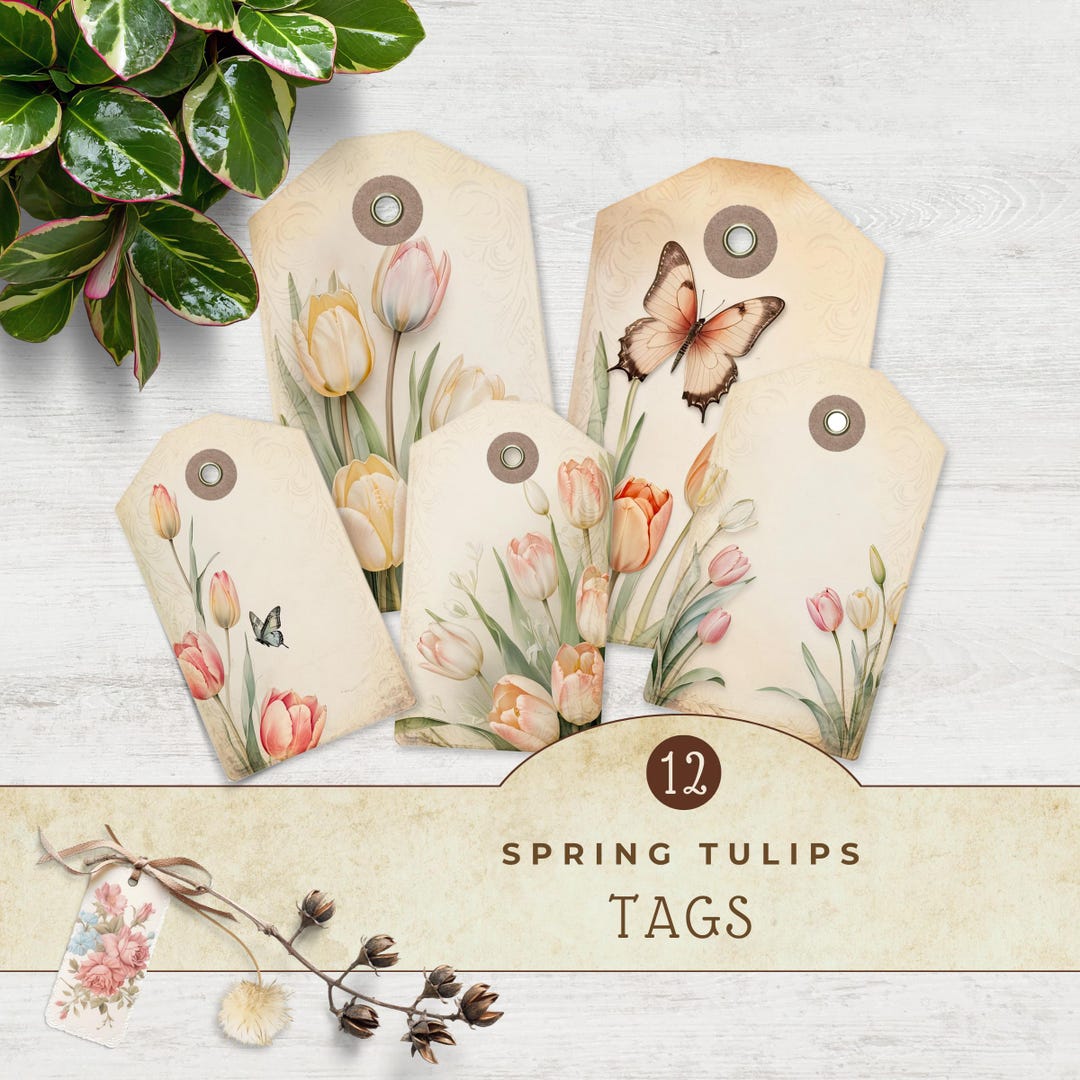Pastel Tulip Tags, Soft Spring Flower Tags, Printable Journal Supplies ...