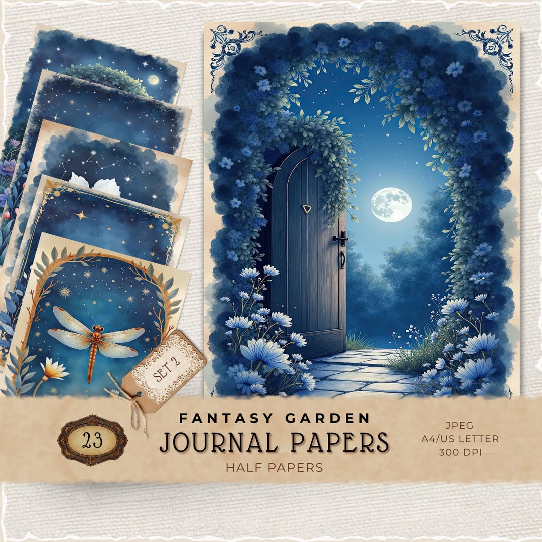 Junk Journal Paper Fantasy Garden, Midnight Gates Digital Paper ...