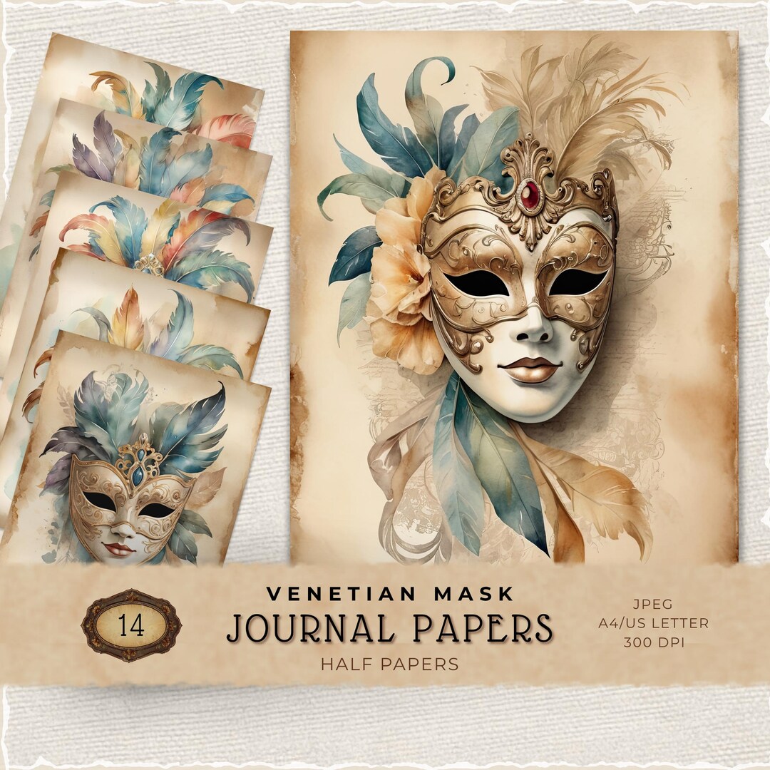 Venetian Carnival Digital Paper Pack, Masquerade Mask Scrapbook Pages ...