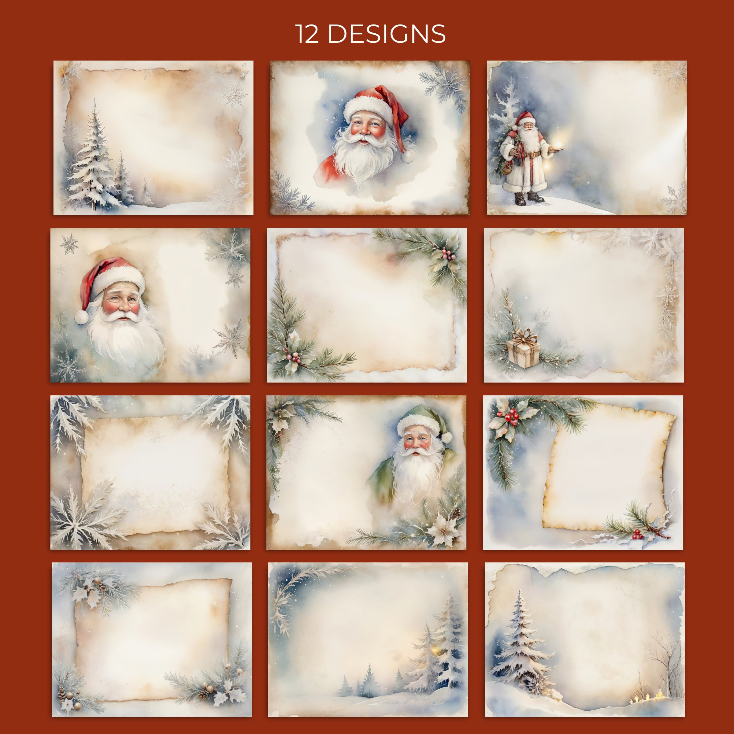 Winter Santa Digital Papers Set, Junk Journal Pages, Xmas Backgrounds ...