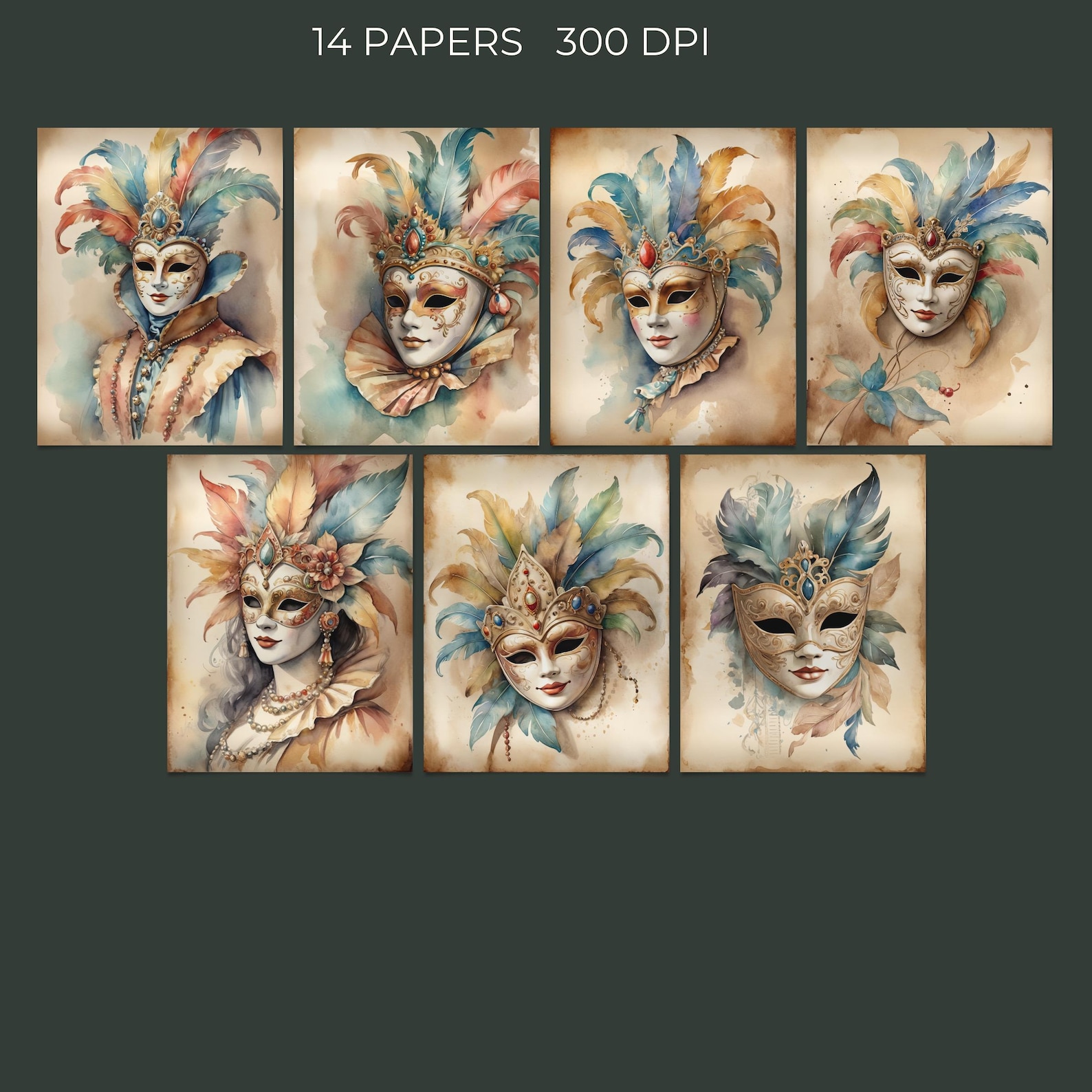 Venetian Carnival Digital Paper Pack, Masquerade Mask Scrapbook Pages ...