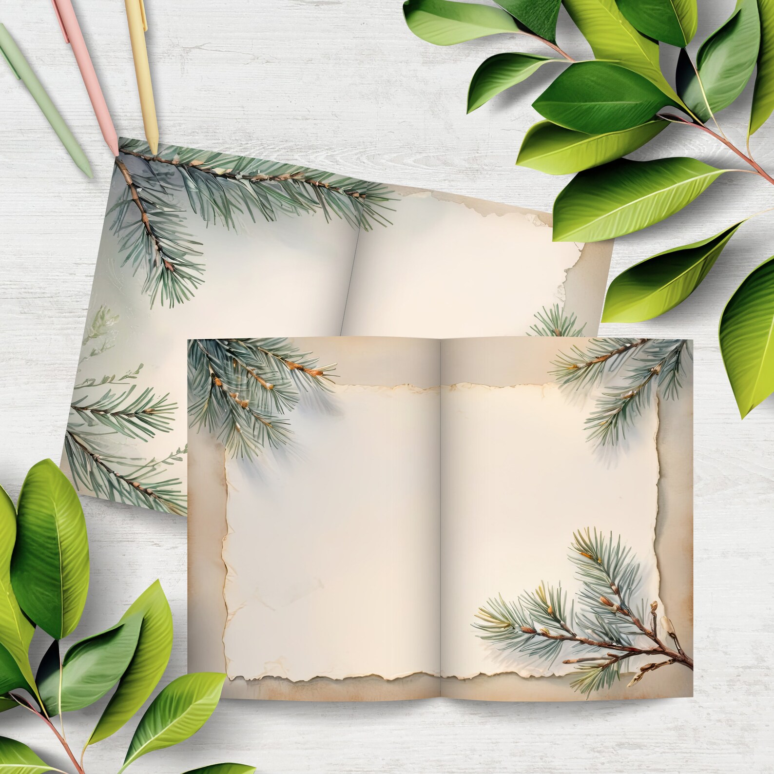 Pine Twigs Digital Papers for Scrapbooking, Junk Journaling, and Card ...