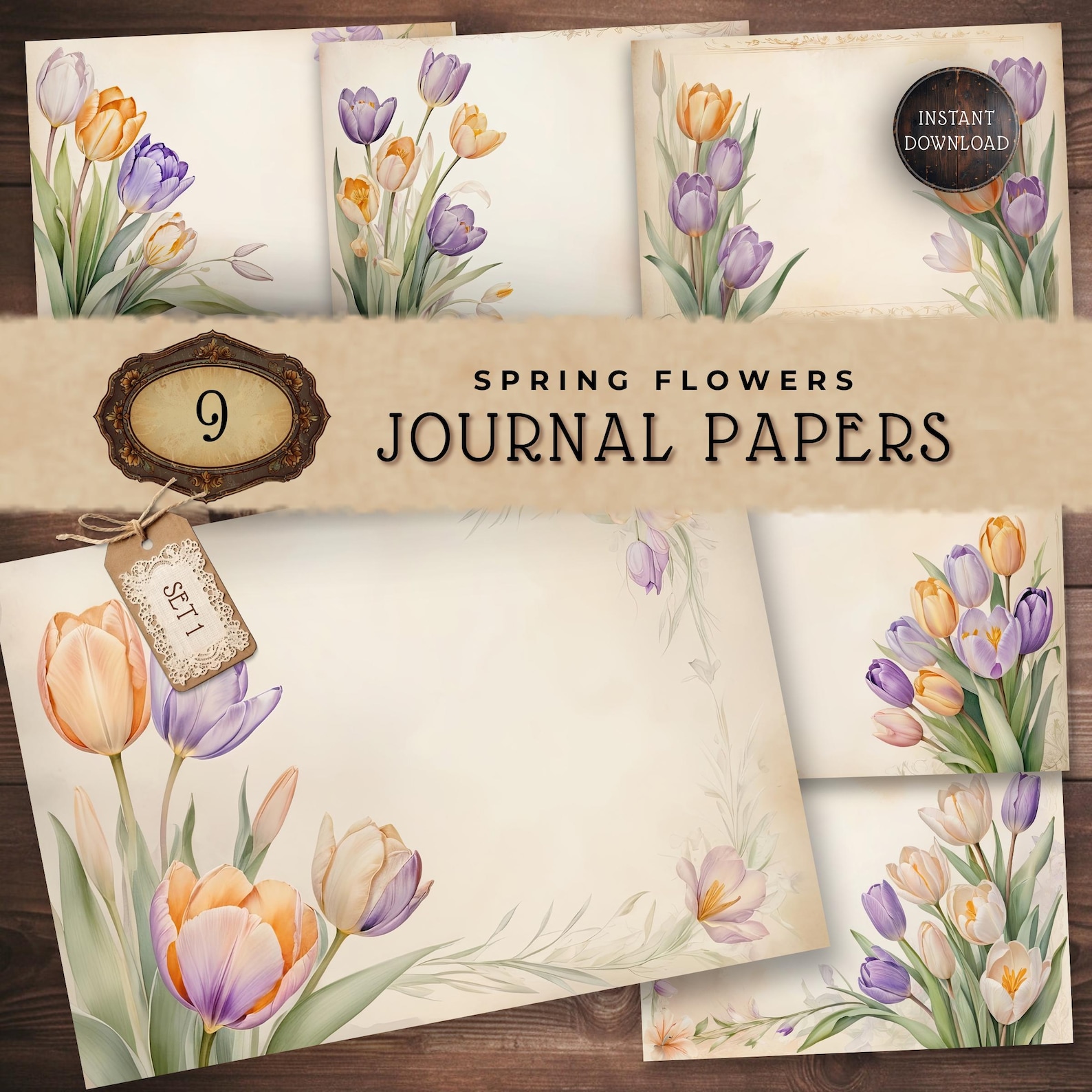 Spring Flower Digital Paper Pack, Scrapbooking Essentials, Junk ...