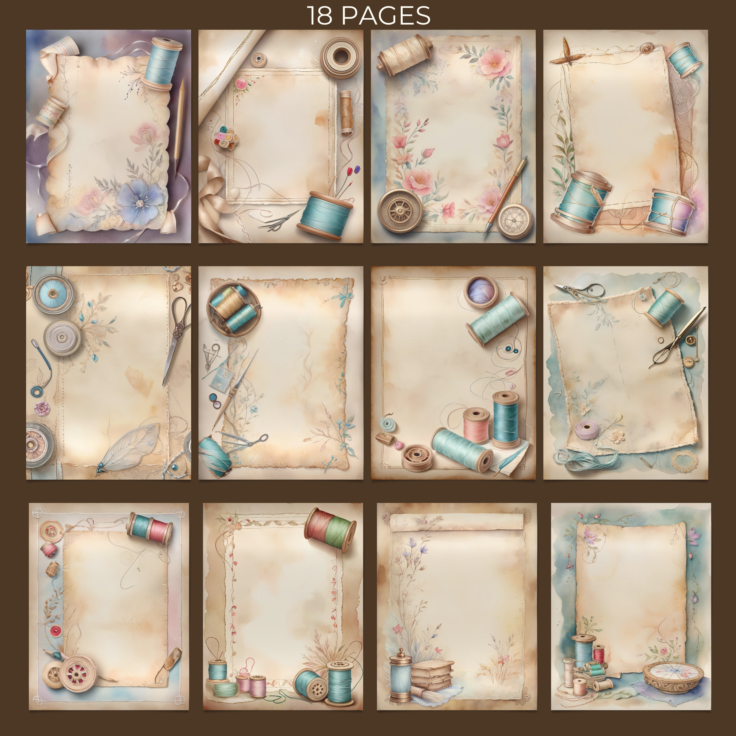 Sewing Theme Printable Junk Journal, Vintage Sewing Pages, Digital ...