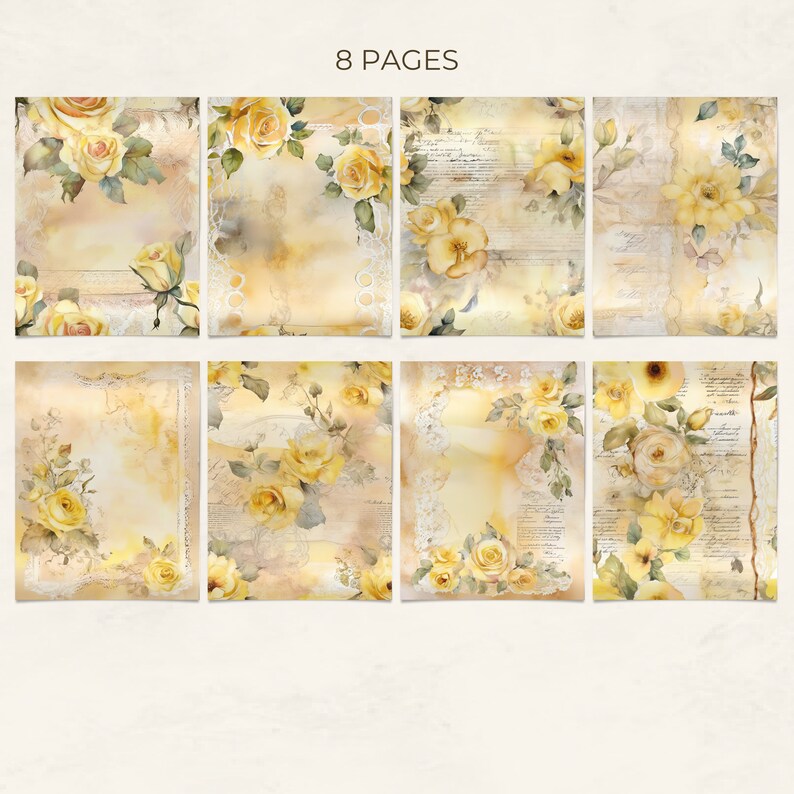 Yellow Shabby Chic Printable Junk Journal Elements, Digital Download ...