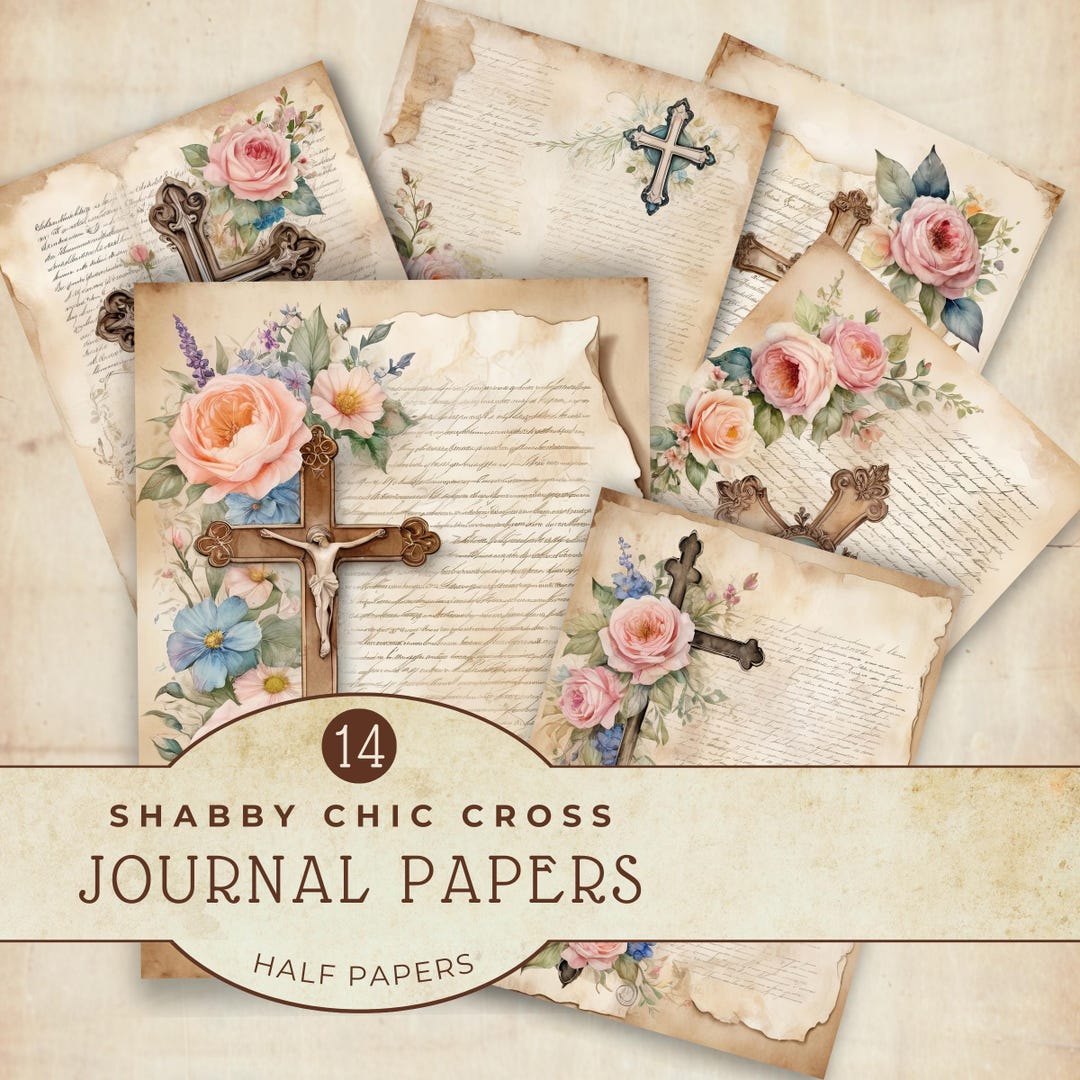 Shabby Chic Cross Digital Papers, Printable Junk Journal Pages ...