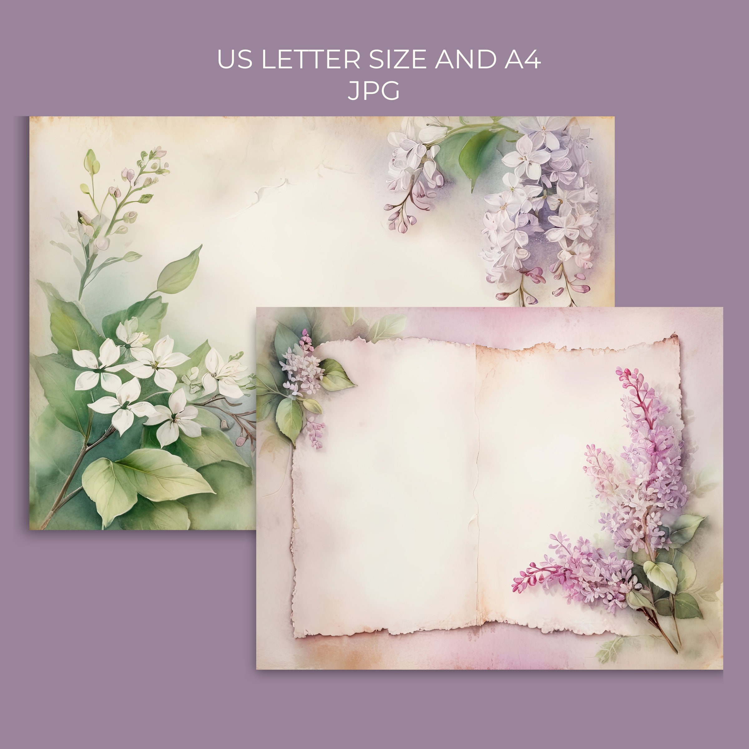 Lilacs Flower Digital Paper Set, Floral Scrapbook Backgrounds ...