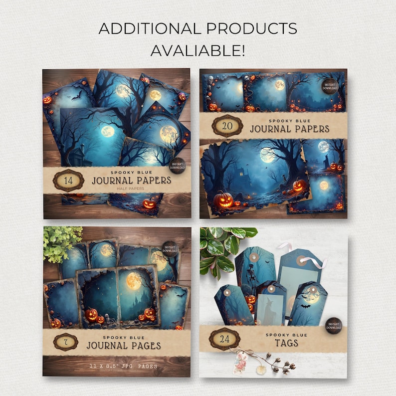 Lined Spooky Blue Scrapbook Paper, Digital Papers, Halloween Papers ...