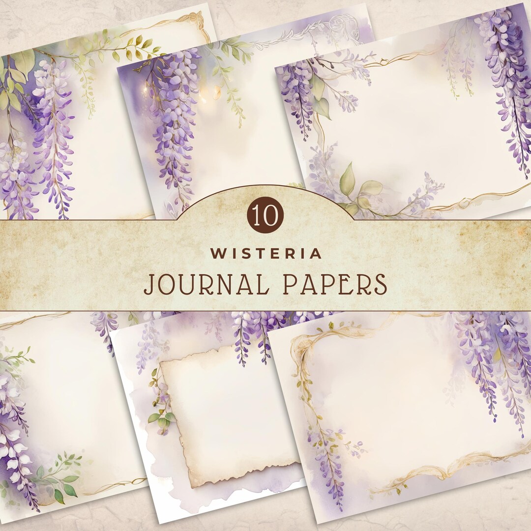 Wisteria Flowers Printable Paper Set, Purple Floral Junk Journal Pages ...