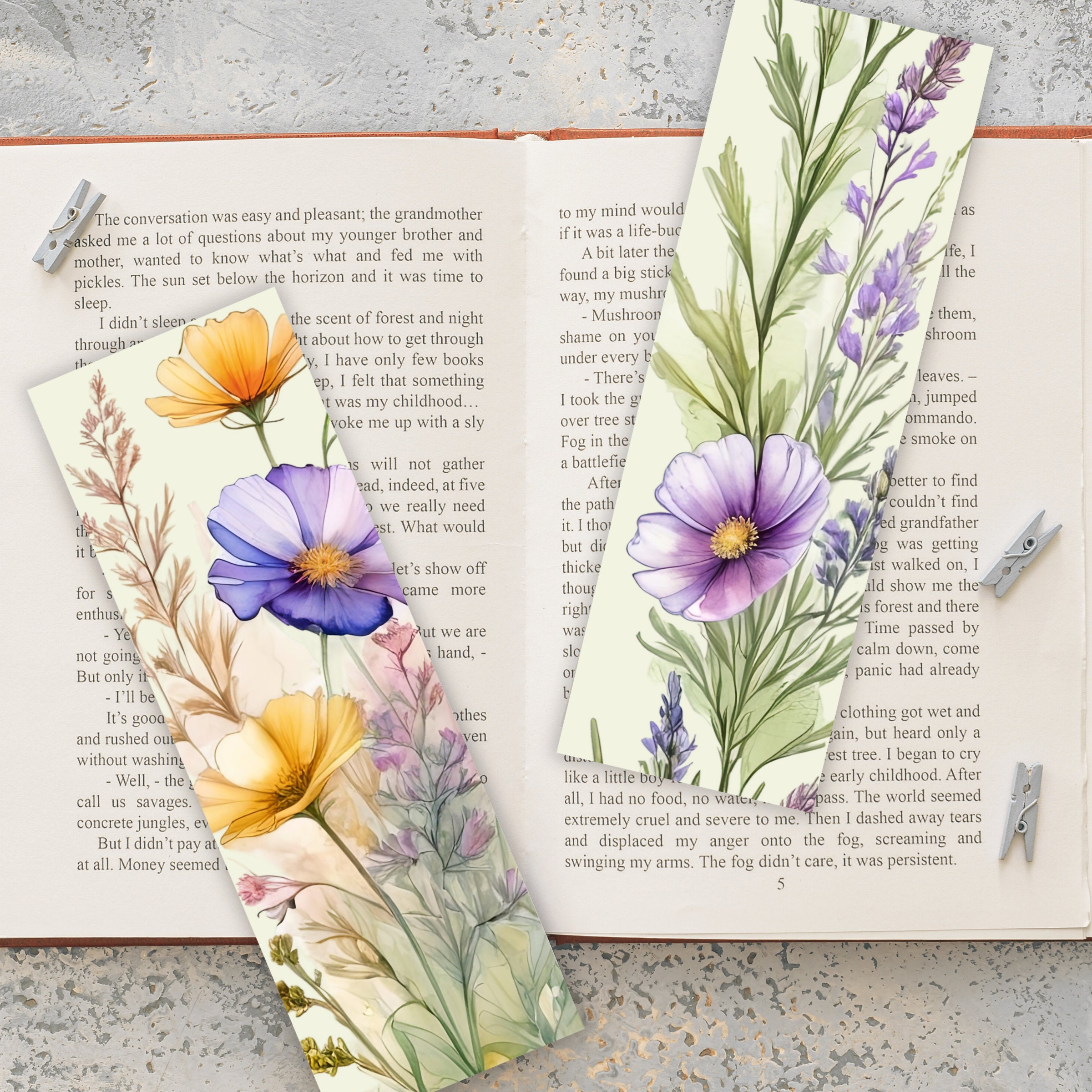 Wildflower Floral Bookmark Set, Printable Book Lover Gift, Instant ...
