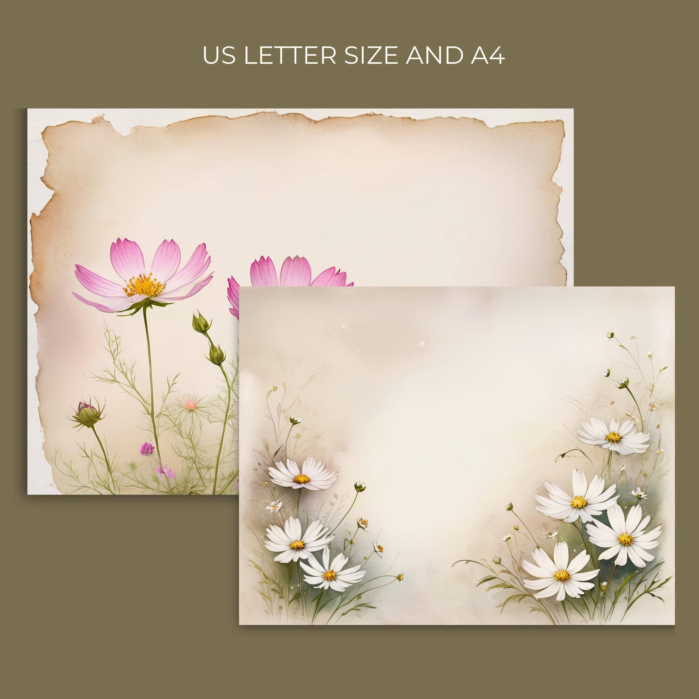 Cosmos Flower Digital Paper Pack, Junk Journal Pages, Scrapbook ...