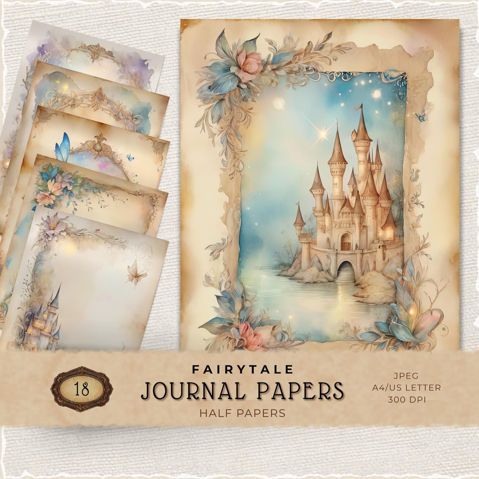 Fantasy Castle Digital Background, Enchanted Forest Decorative Pages ...