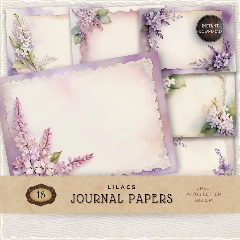 Lilacs Flower Digital Paper Set, Floral Scrapbook Backgrounds ...