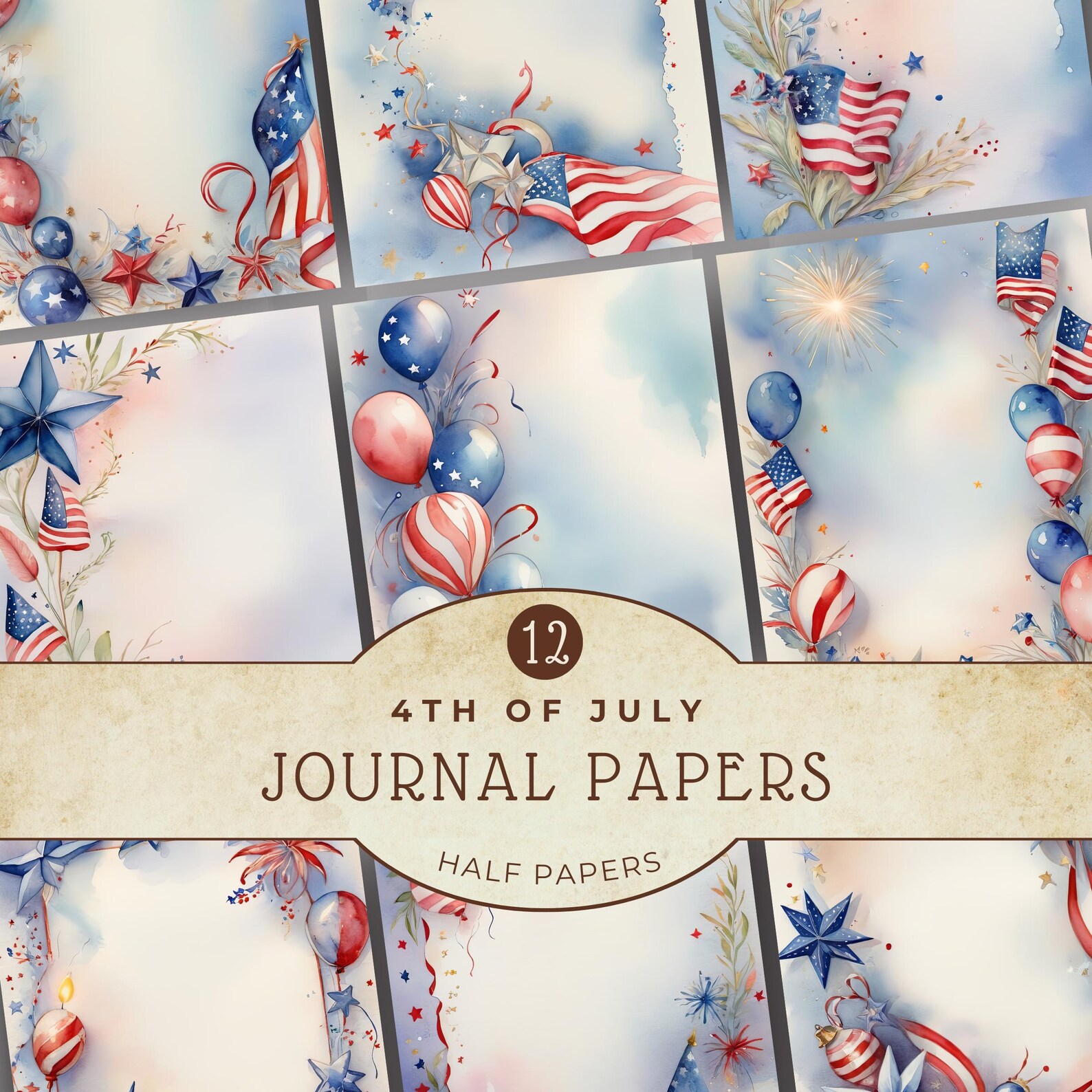 Independence Day Digital Paper Pack, 4th of July Watercolor Background ...