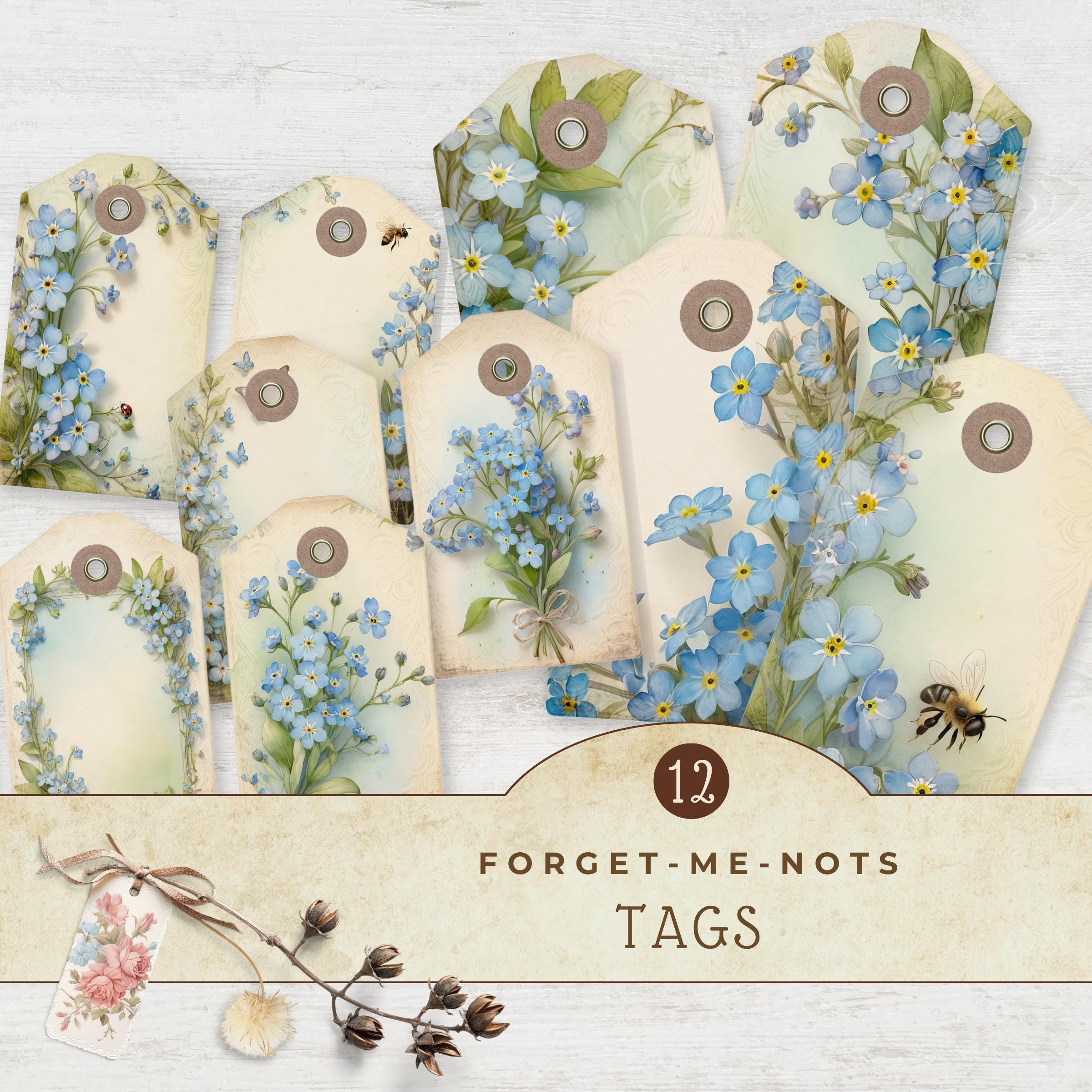 Forget Me Not Printable Tags, Journal Supplies, Junk Journal Ephemera ...