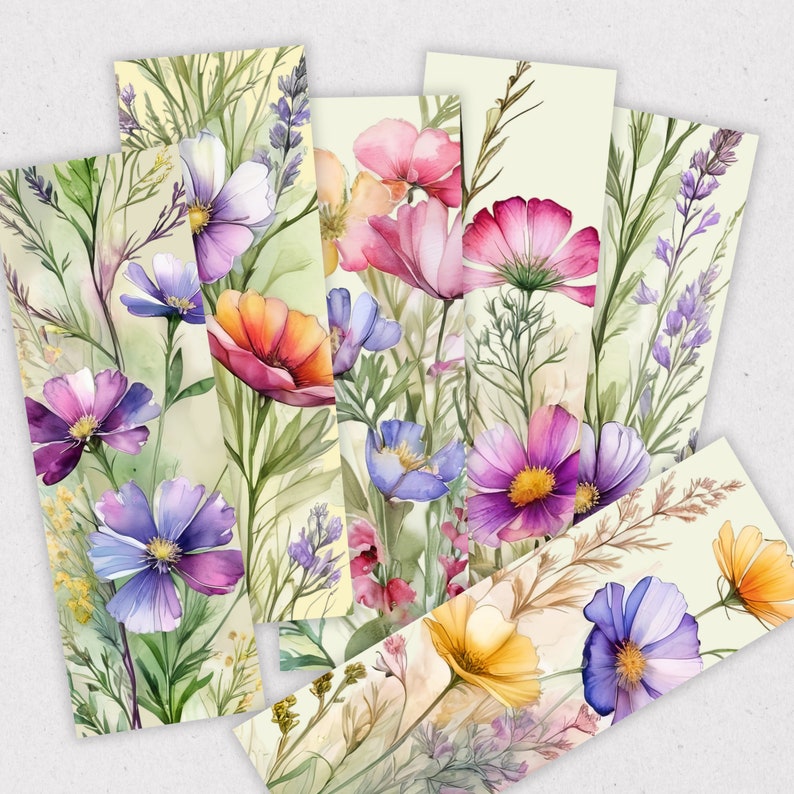 Wildflower Floral Bookmark Set, Printable Book Lover Gift, Instant ...