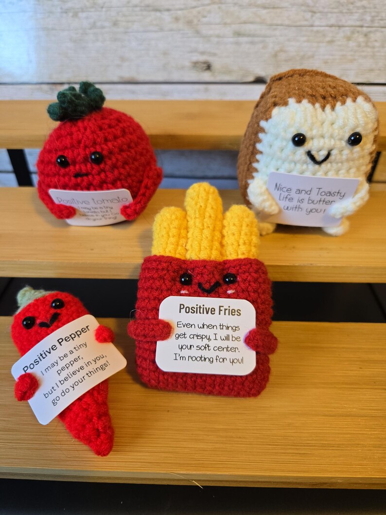 Positive Crochet Vegetables and Fruits, Crochet Desk Buddy, Emotional ...