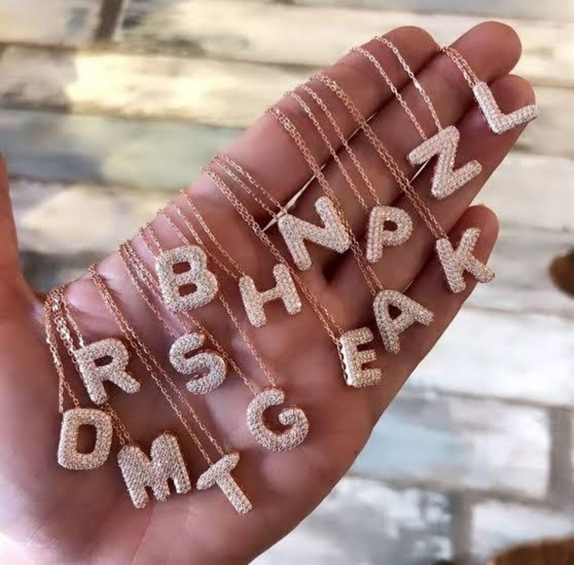 Pave Bubble Pendant Diamond Initial Necklace, Balloon Letter Silver ...