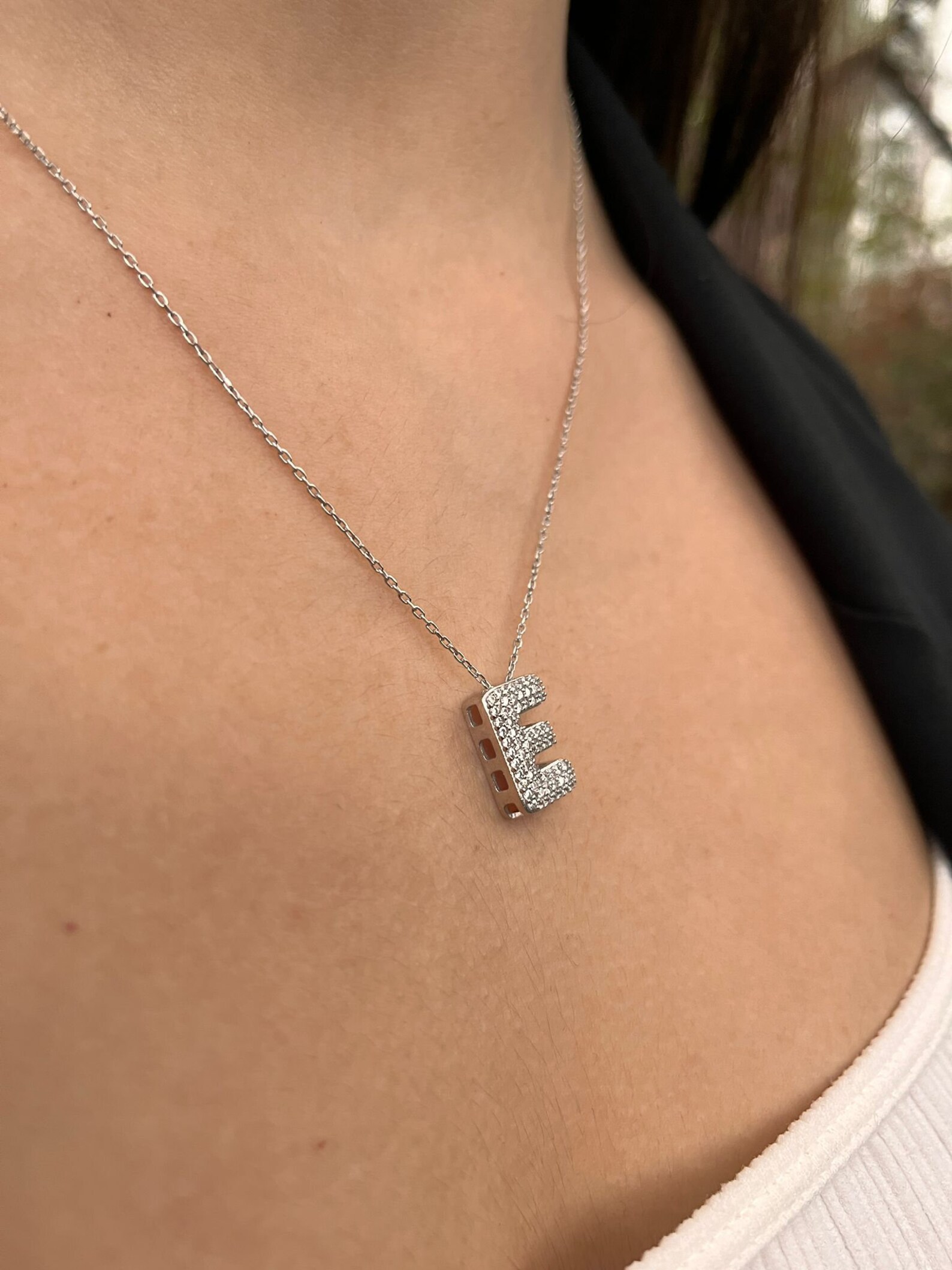 Pave Bubble Pendant Diamond Initial Necklace, Balloon Letter Silver ...