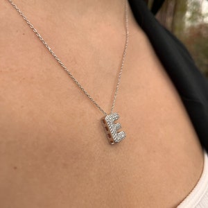 Pave Bubble Pendant Diamond Initial Necklace, Balloon Letter Silver ...